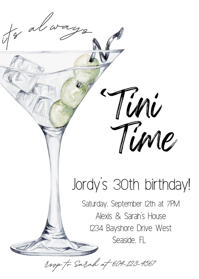 EDIT YOURSELF "'tini Time" - Martini Themed Party Invite - Cocktail ...