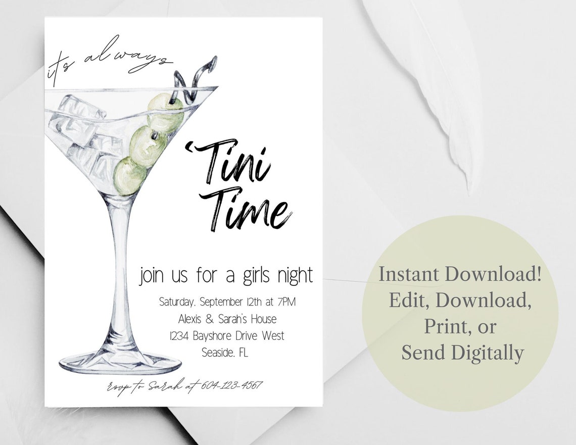 EDIT YOURSELF "'tini Time" - Martini Themed Party Invite - Cocktail ...