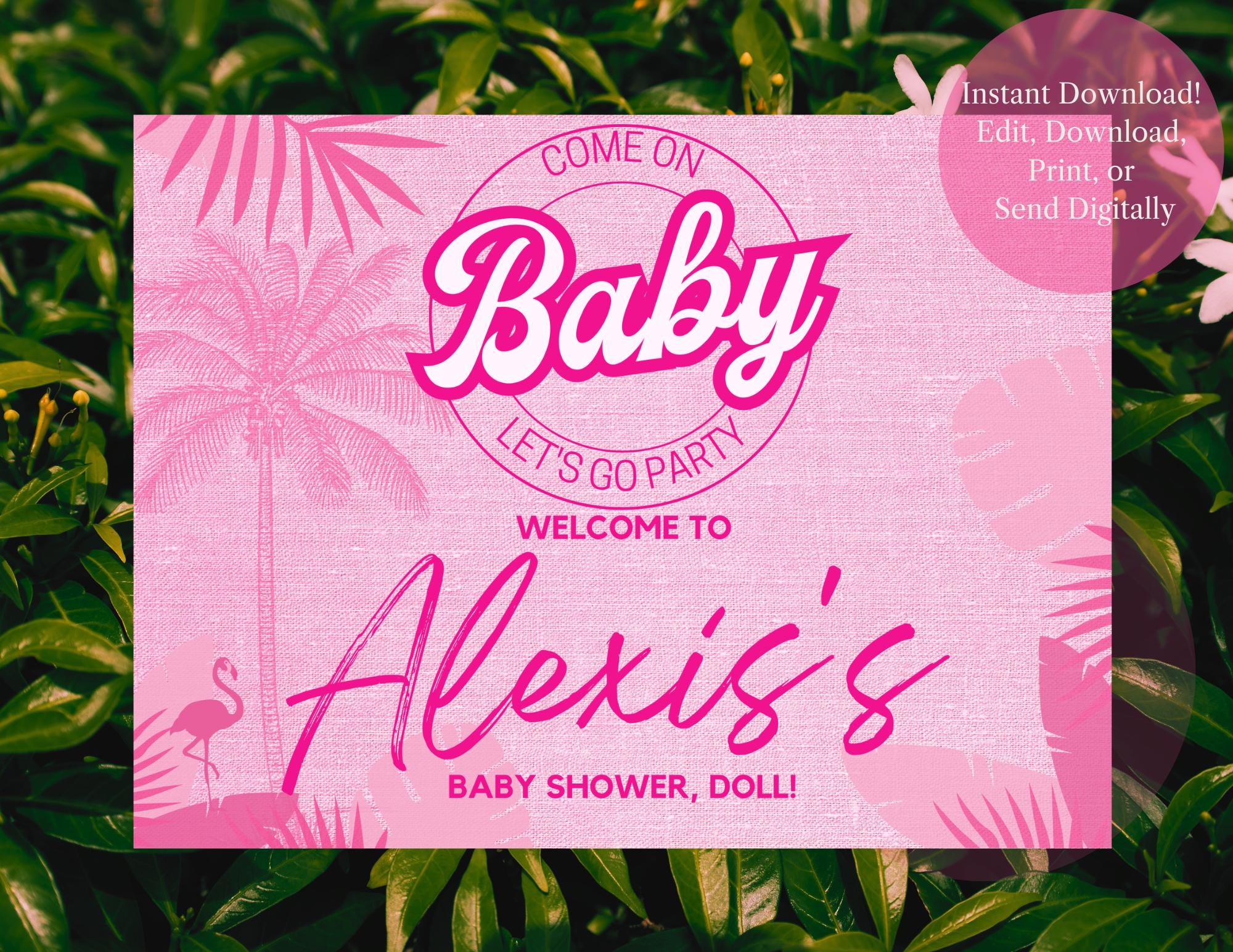 EDIT YOURSELF - Come on BABY Let's Go Party Welcome Yard Sign - Barbie Themed Baby Shower ...