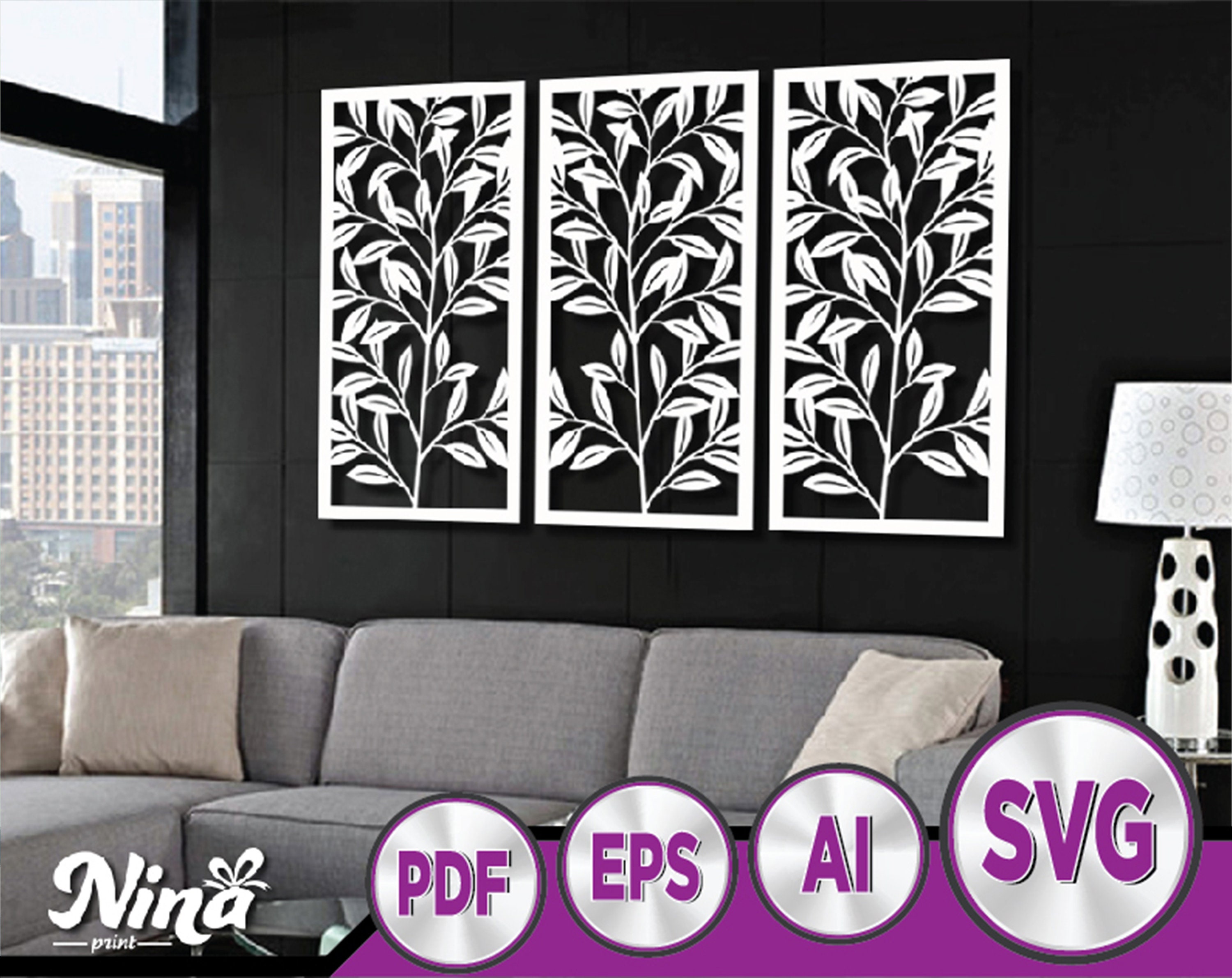 Leaves a Tree 3 Panels. Laser Cut Files Svg, Eps, AI, Pdf, Laser Svg ...
