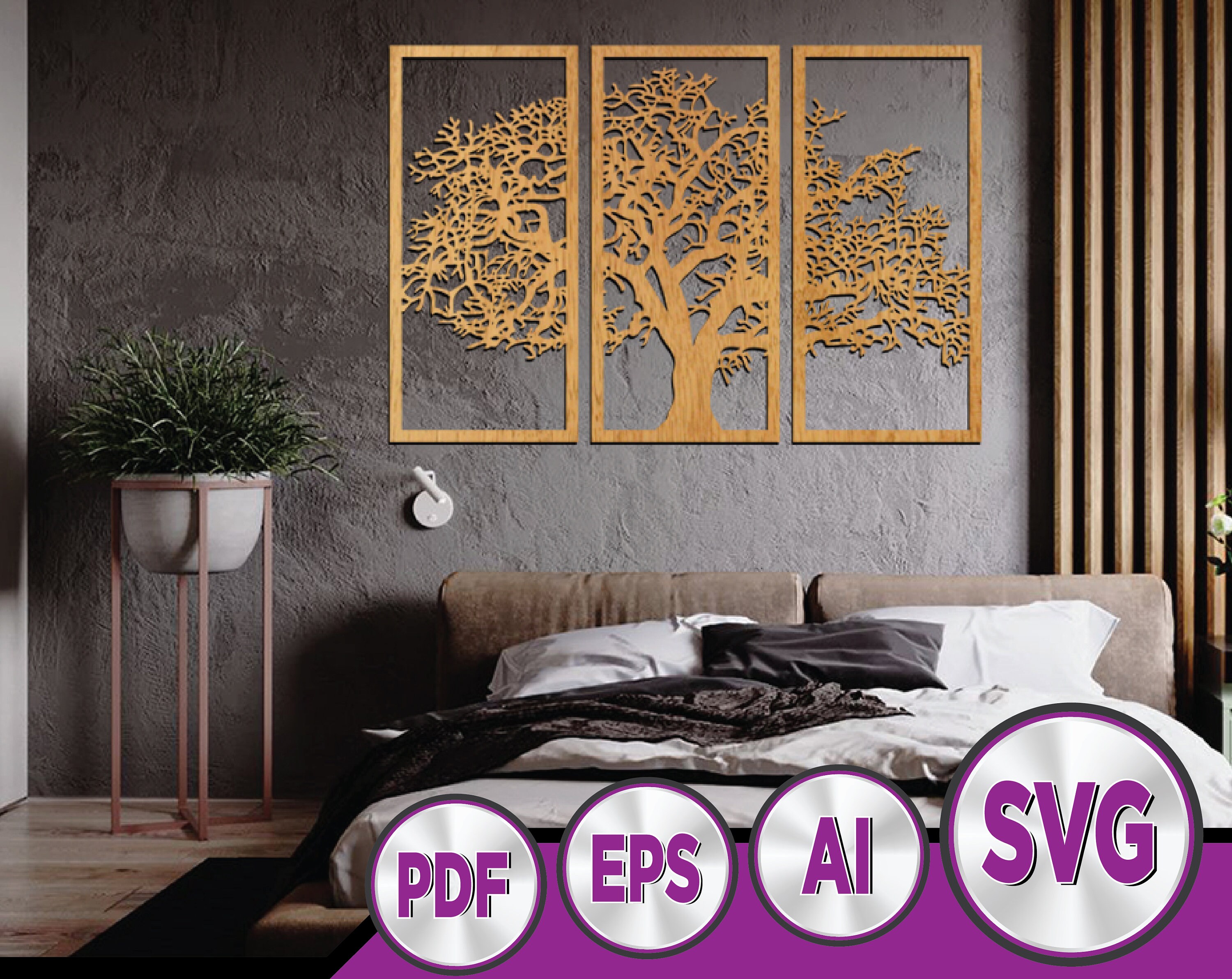 Tree Branches 3 Panels. Laser Cut Files Svg, Eps, AI, Pdf, Laser Svg ...