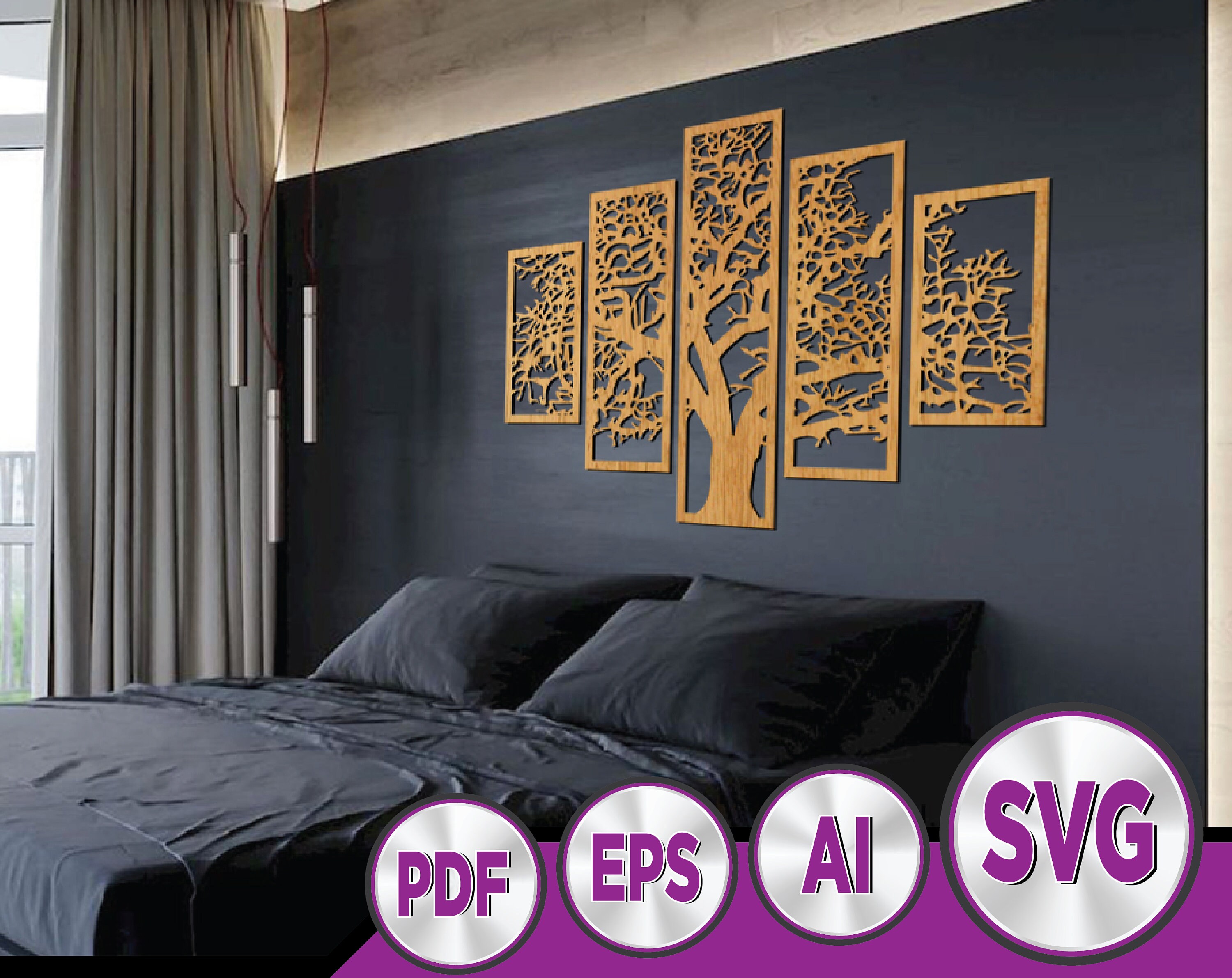 Tree Branches 5 Panels. Laser Cut Files Svg, Eps, AI, Pdf, Laser Svg ...