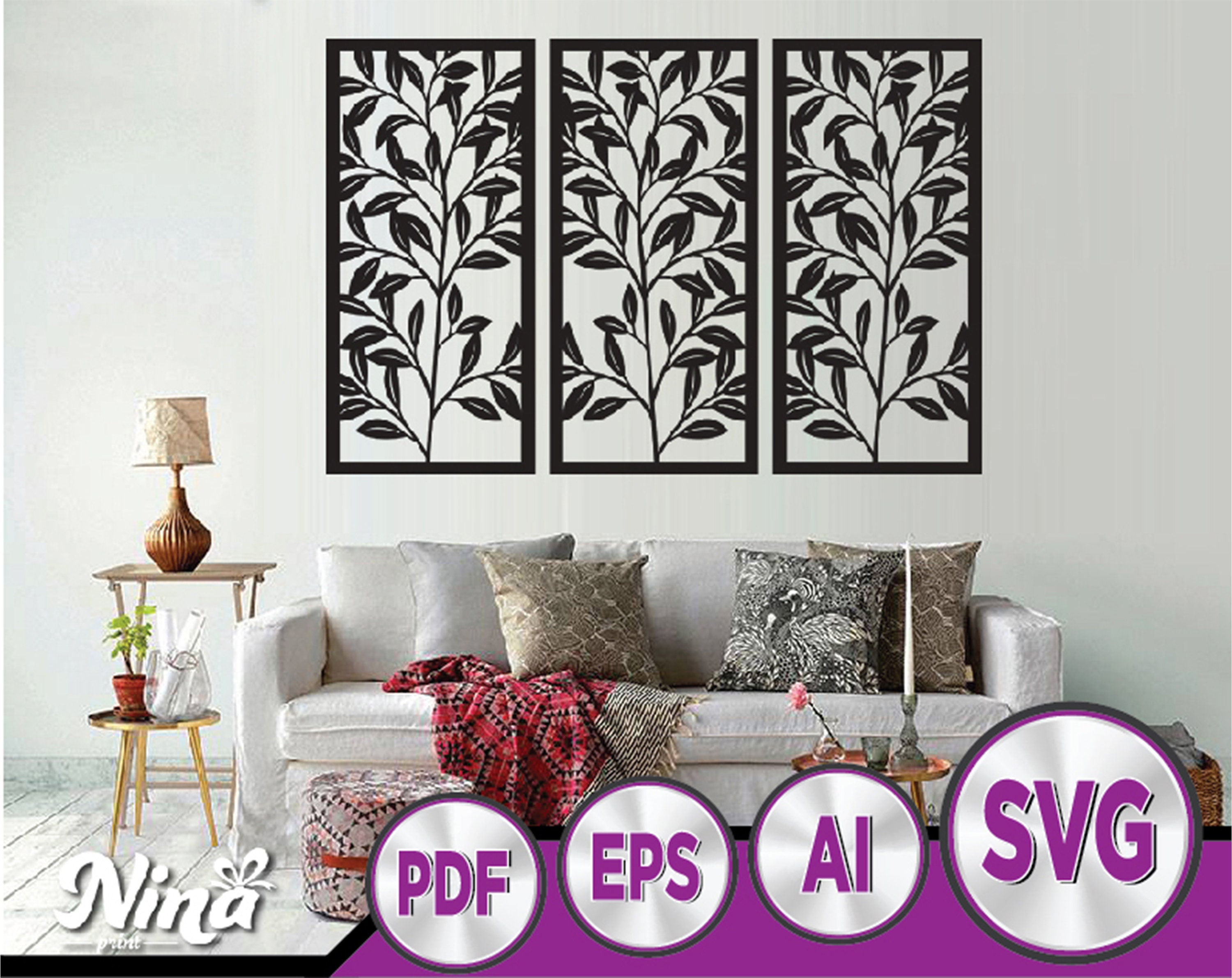 Leaves a Tree 3 Panels. Laser Cut Files Svg, Eps, AI, Pdf, Laser Svg ...