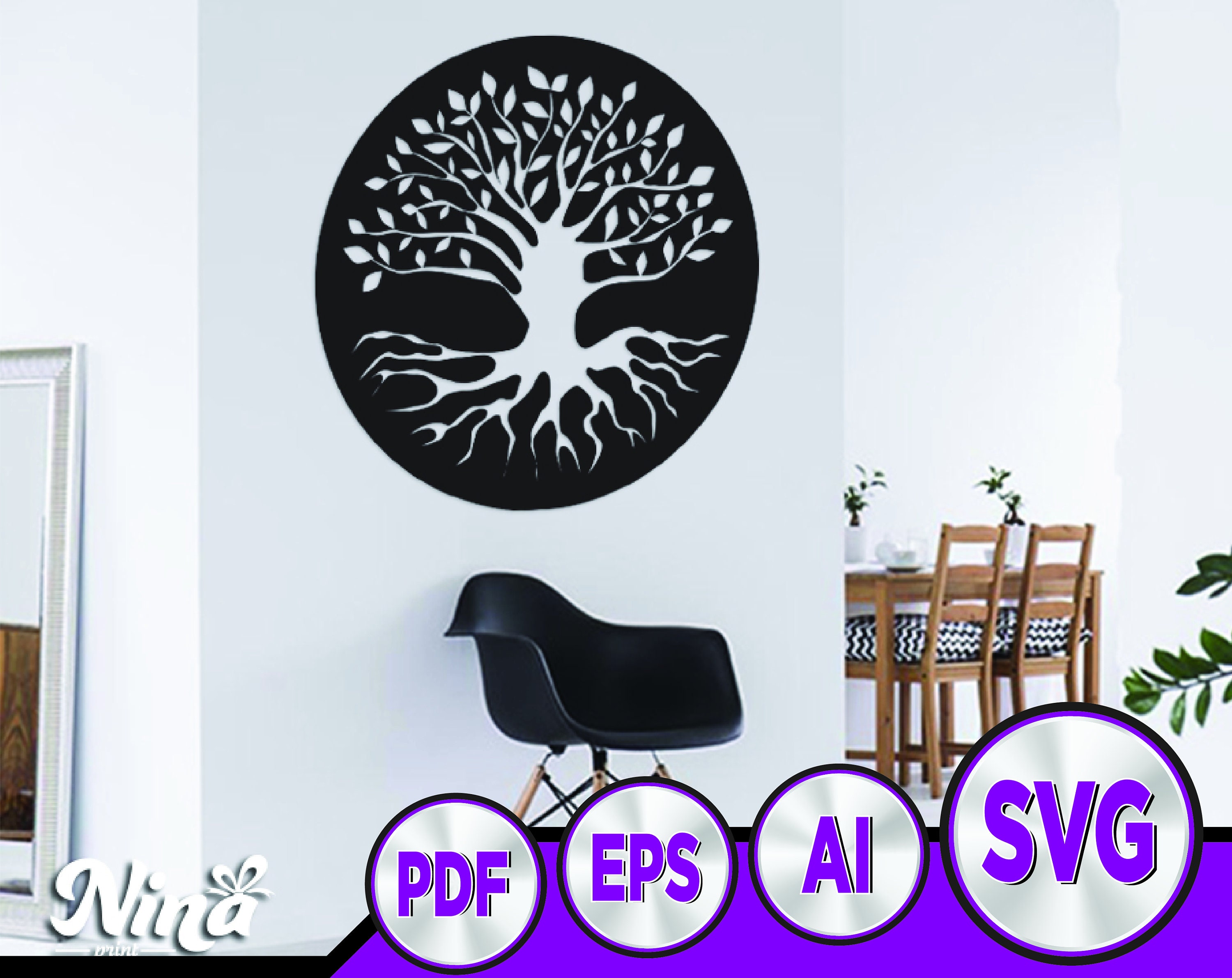 TREE CIRCLE. Laser Cut Files Svg, Eps, AI, Pdf, Laser Svg File, Cnc ...