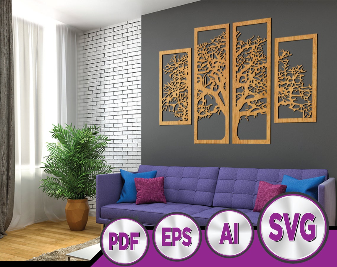 Tree Branches 4 Panels. Laser Cut Files Svg, Eps, AI, Pdf, Laser Svg ...