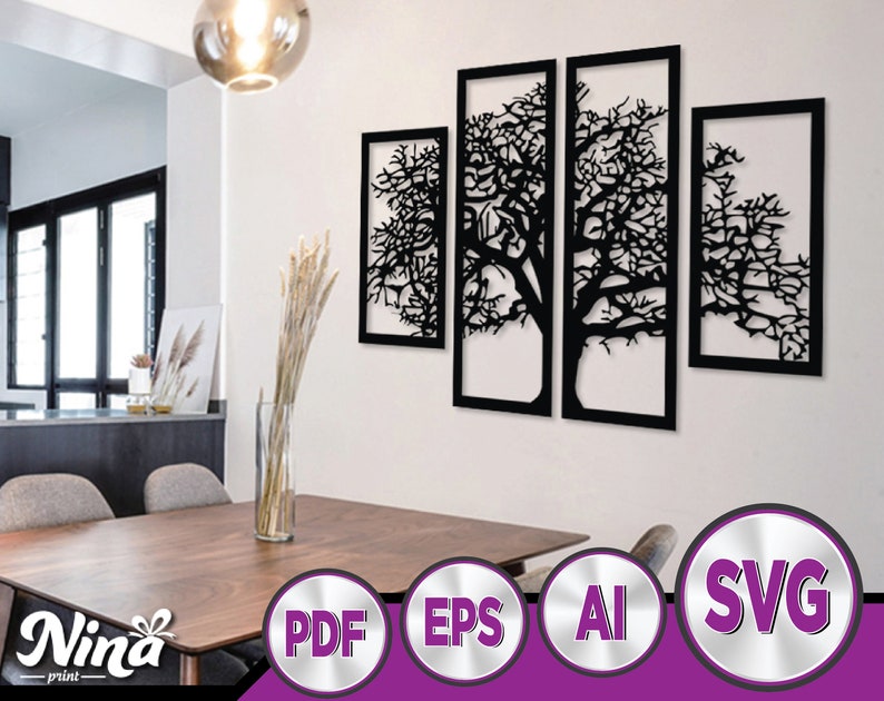 Tree Branches 4 Panels. Laser Cut Files Svg, Eps, AI, Pdf, Laser Svg ...