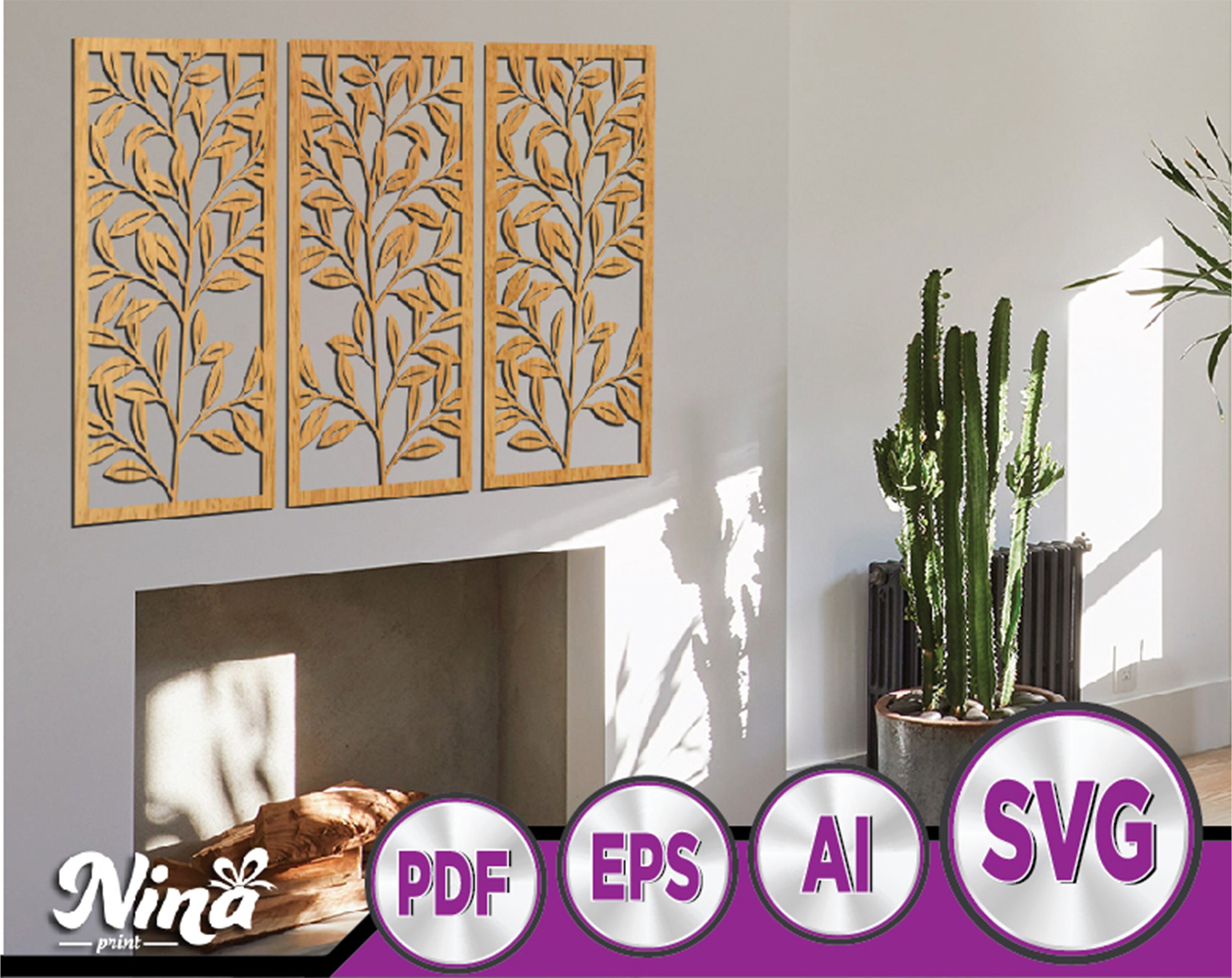 Leaves a Tree 3 Panels. Laser Cut Files Svg, Eps, AI, Pdf, Laser Svg ...