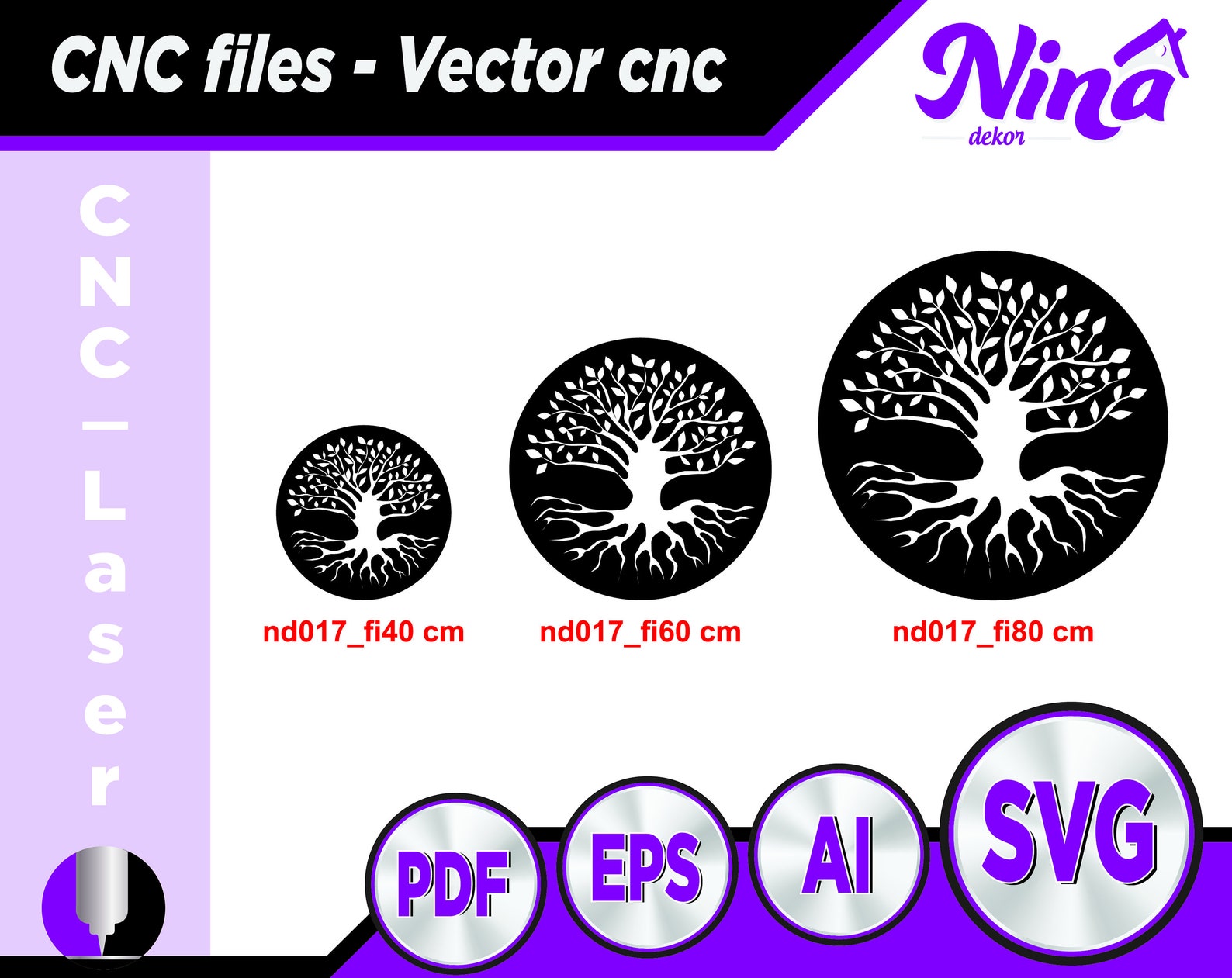 TREE CIRCLE. Laser Cut Files Svg, Eps, AI, Pdf, Laser Svg File, Cnc ...