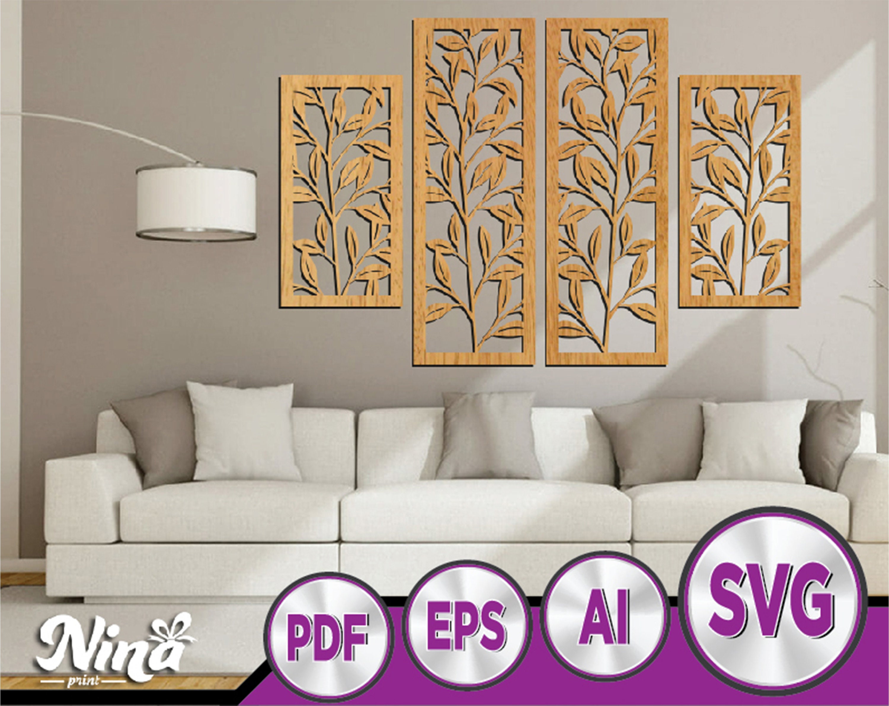 Leaves a Tree 4 Panels. Laser Cut Files Svg, Eps, AI, Pdf, Laser Svg ...