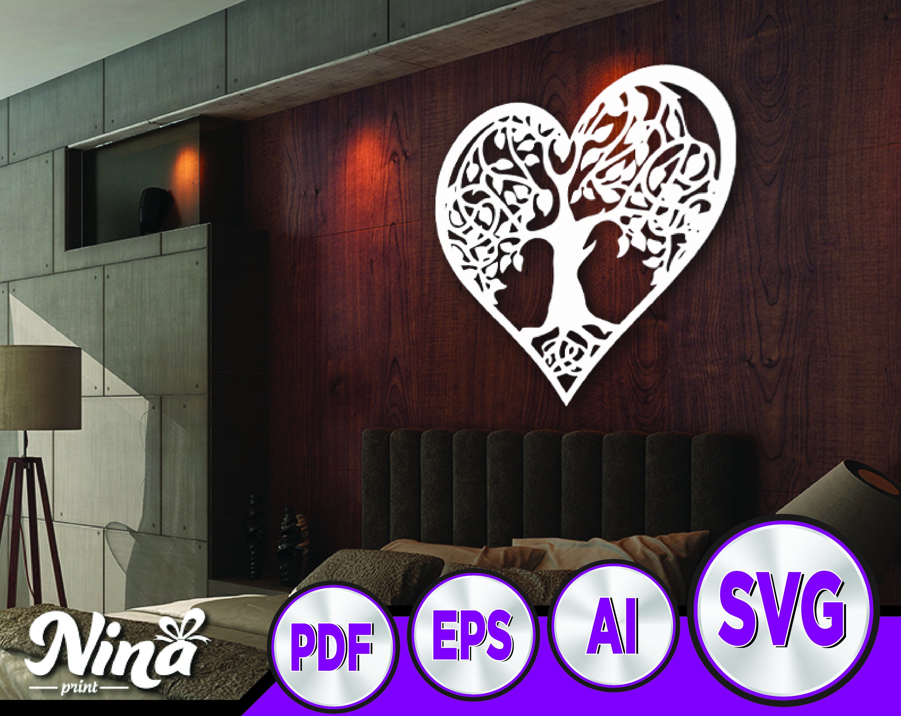 Tree Heart. Laser Cut Files Svg, Eps, AI, Pdf, Laser Svg File, Cnc ...