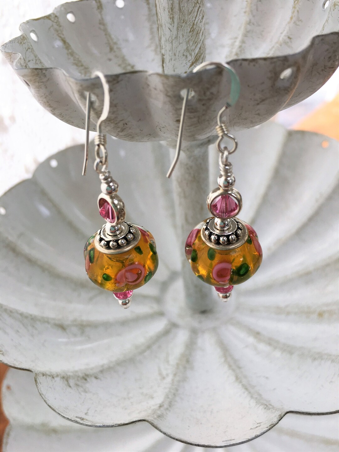 Yellow With Rose/ Murano Glass Bead/ Sterling Silver - Etsy