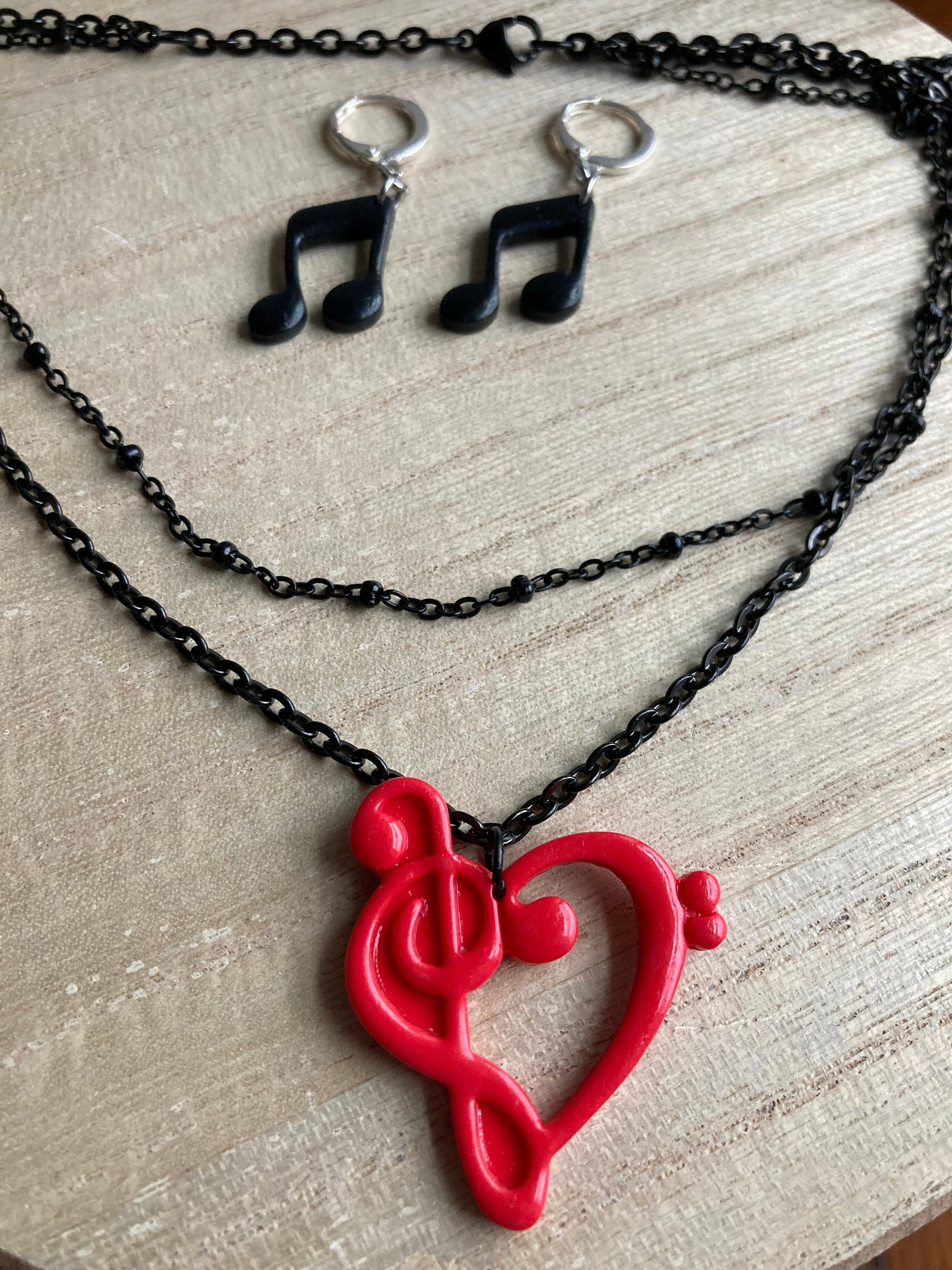 Treble Clef Heart Set/ Treble Clef Bass Necklace/ Music Notes Earrings ...