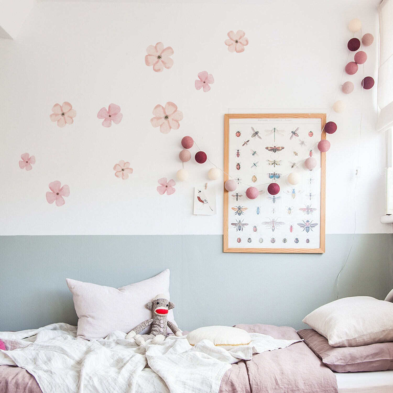 Grace Pink Flowers Fabric Wall Stickers Removable & Reusable - Etsy