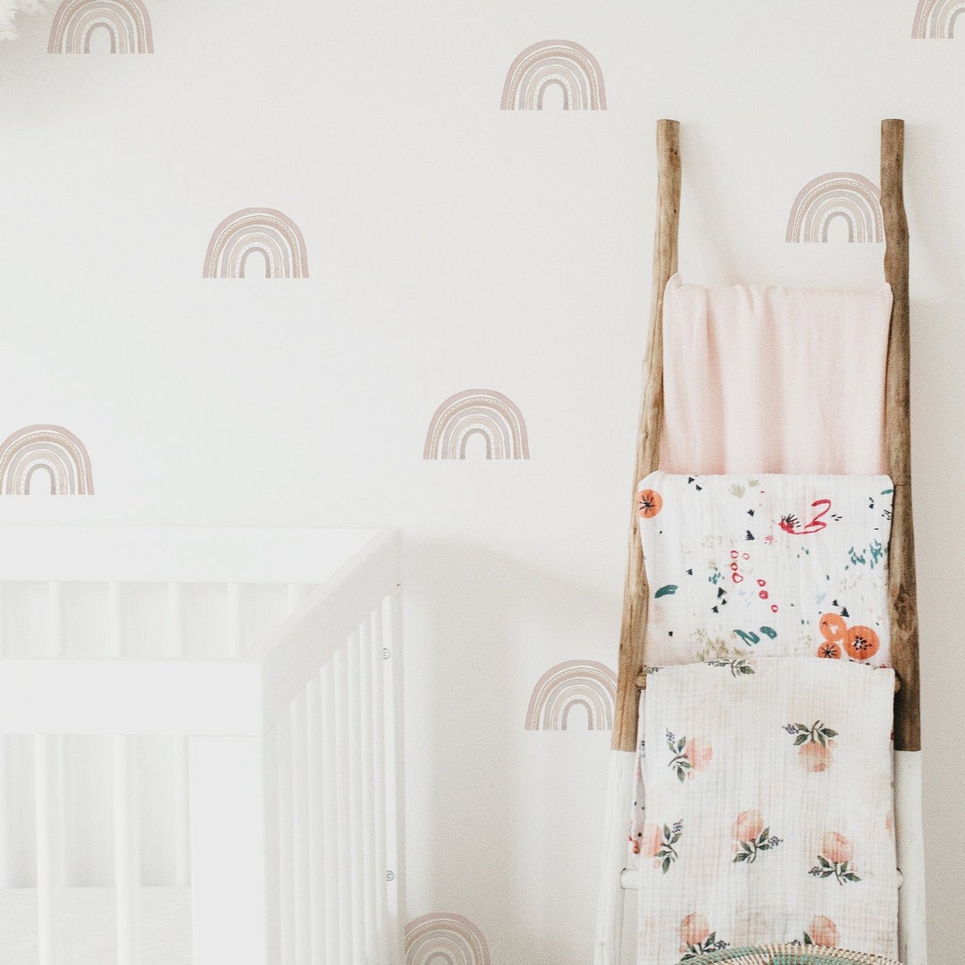 Neutral Watercolor Rainbows Fabric Wall Stickers - Removable & Reusable ...