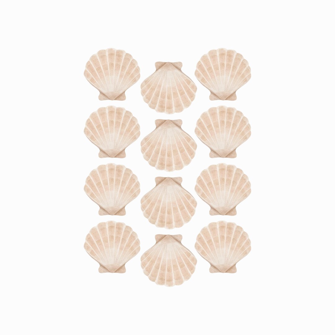 Watercolour Neutral Shells Fabric Wall Stickers - Removable & Reusable ...
