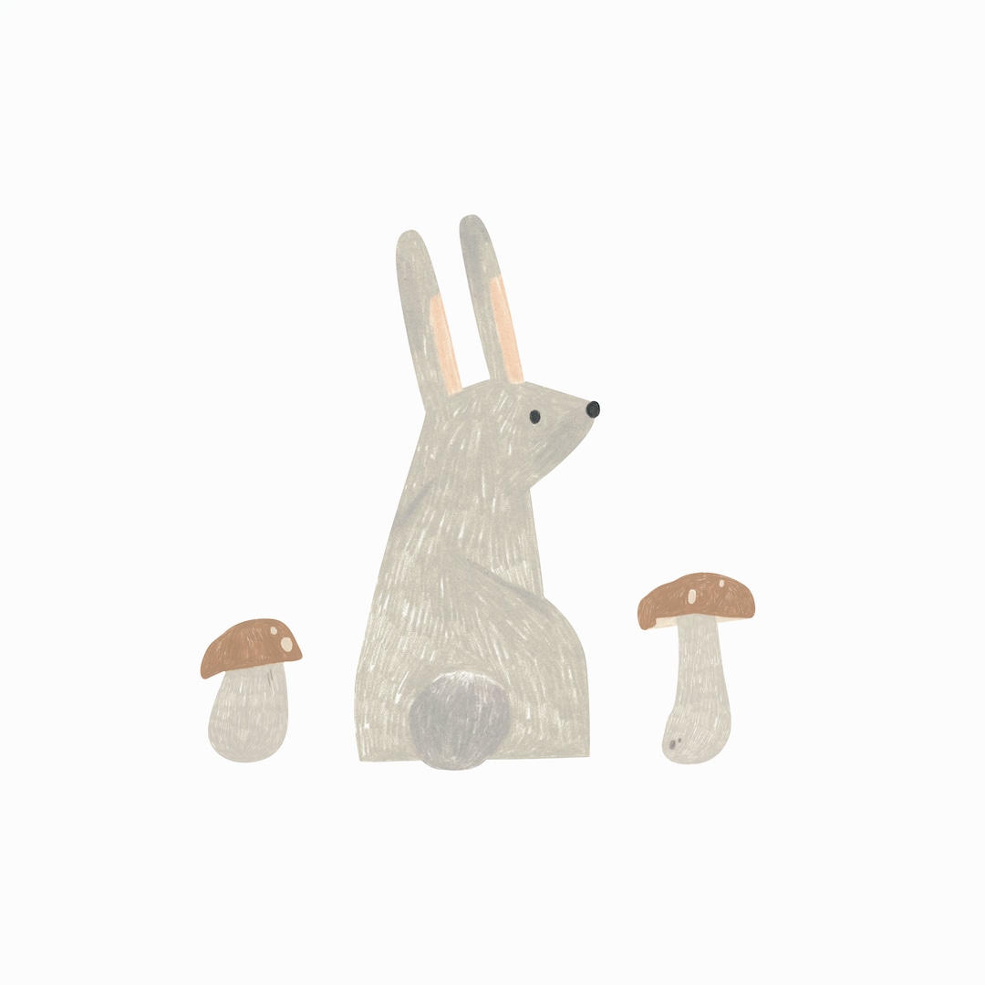 Pencil Rabbit and Mushrooms Fabric Wall Stickers. Removable & Reusable ...