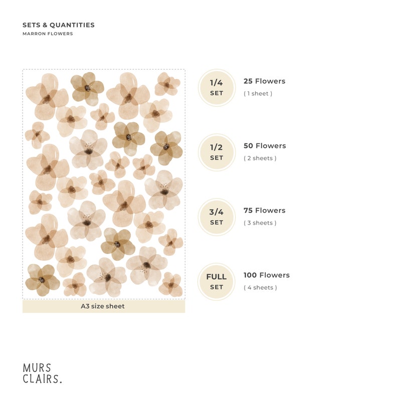 Marron Flowers Fabric Wall Stickers Removable & Reusable - Etsy