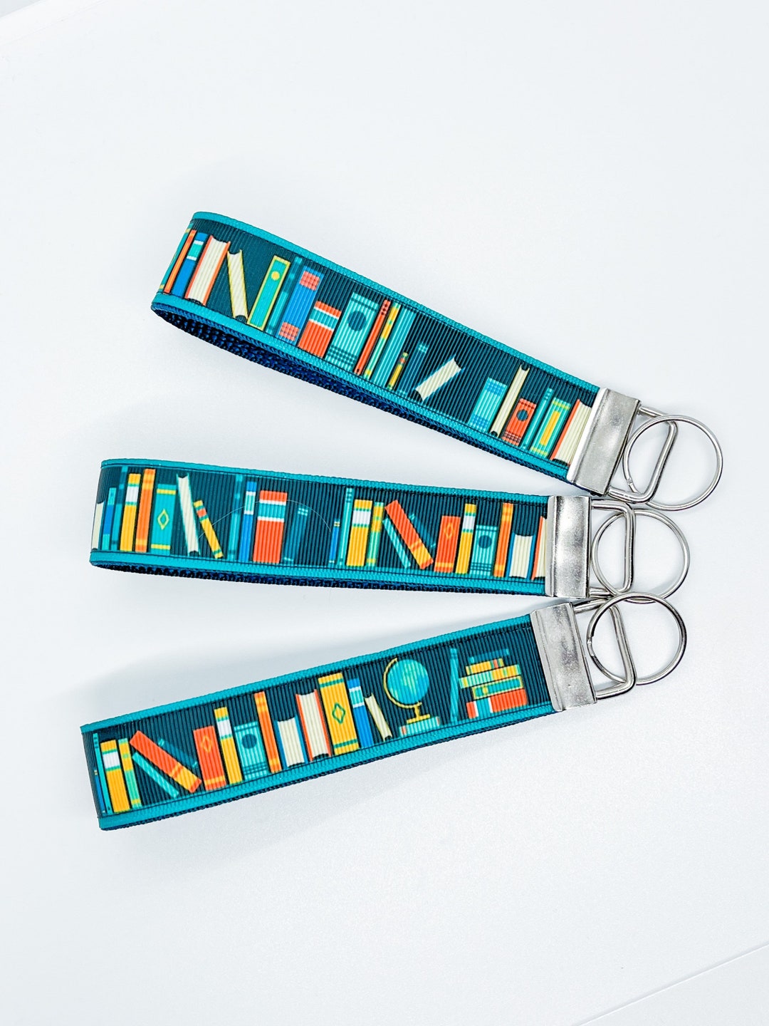 Bookshelf Themed Key Fob - Wristlet Key Fob - Key Fob Wristlet Keychain ...