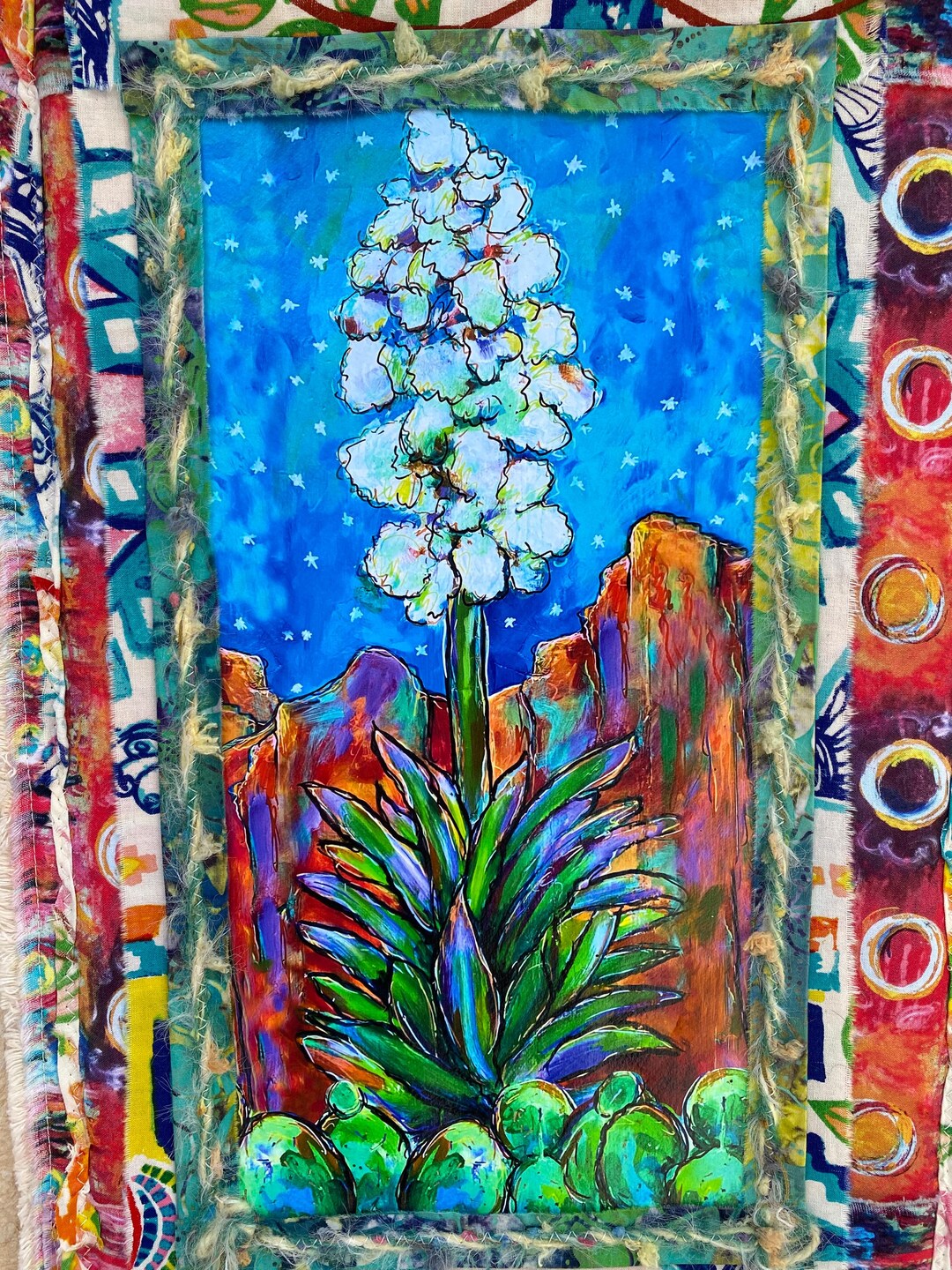 Yucca Desert Mixed Media Cactus Textile Art - Etsy