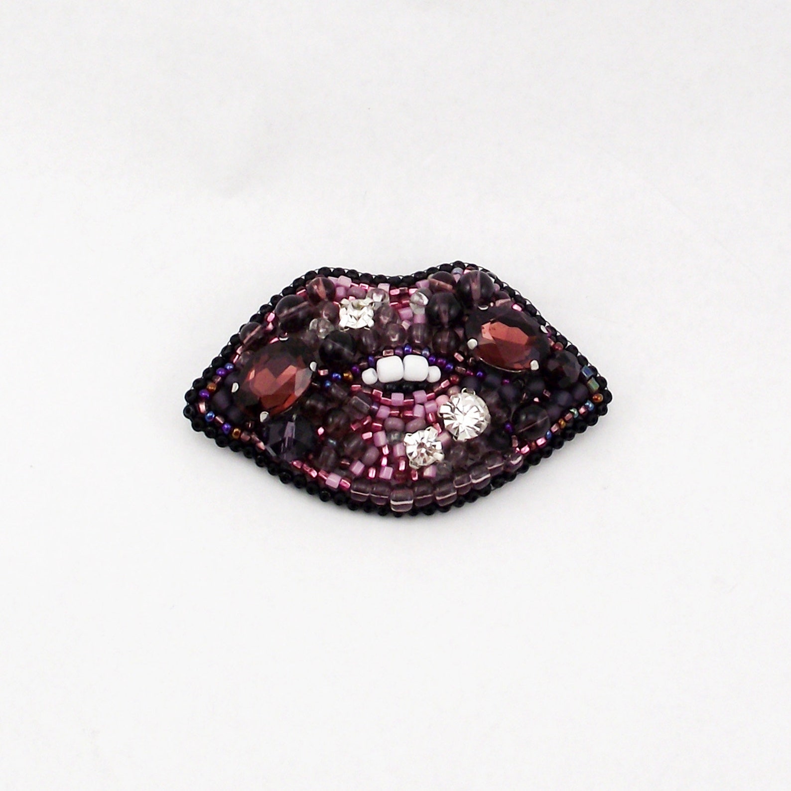 Brooch Lips Beads Rhinestones Bead Jewelery Hand Made Pin - Etsy