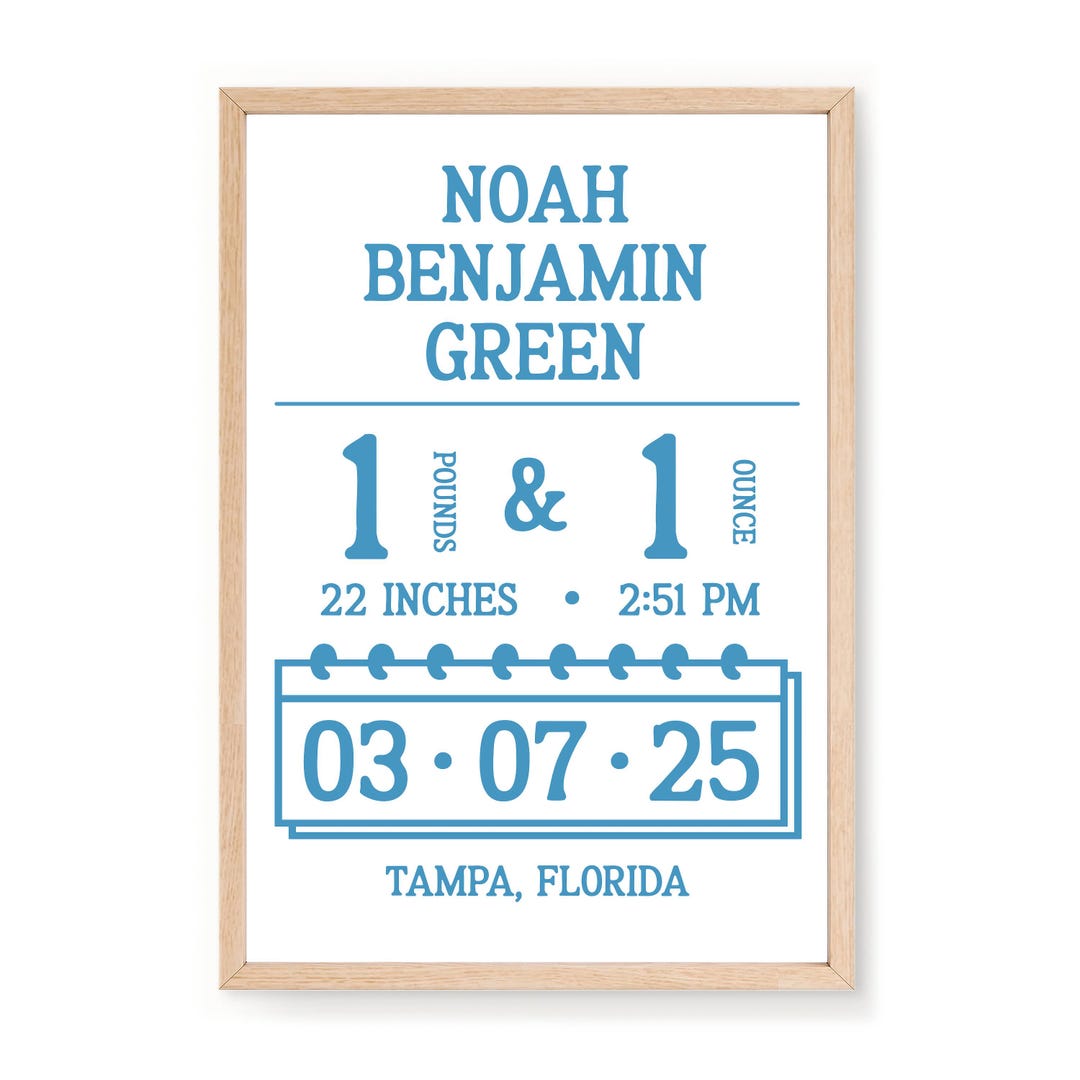 Custom Baby Stats Baby Boy Nursery Wall Art Print, Baby Nursery Wall ...