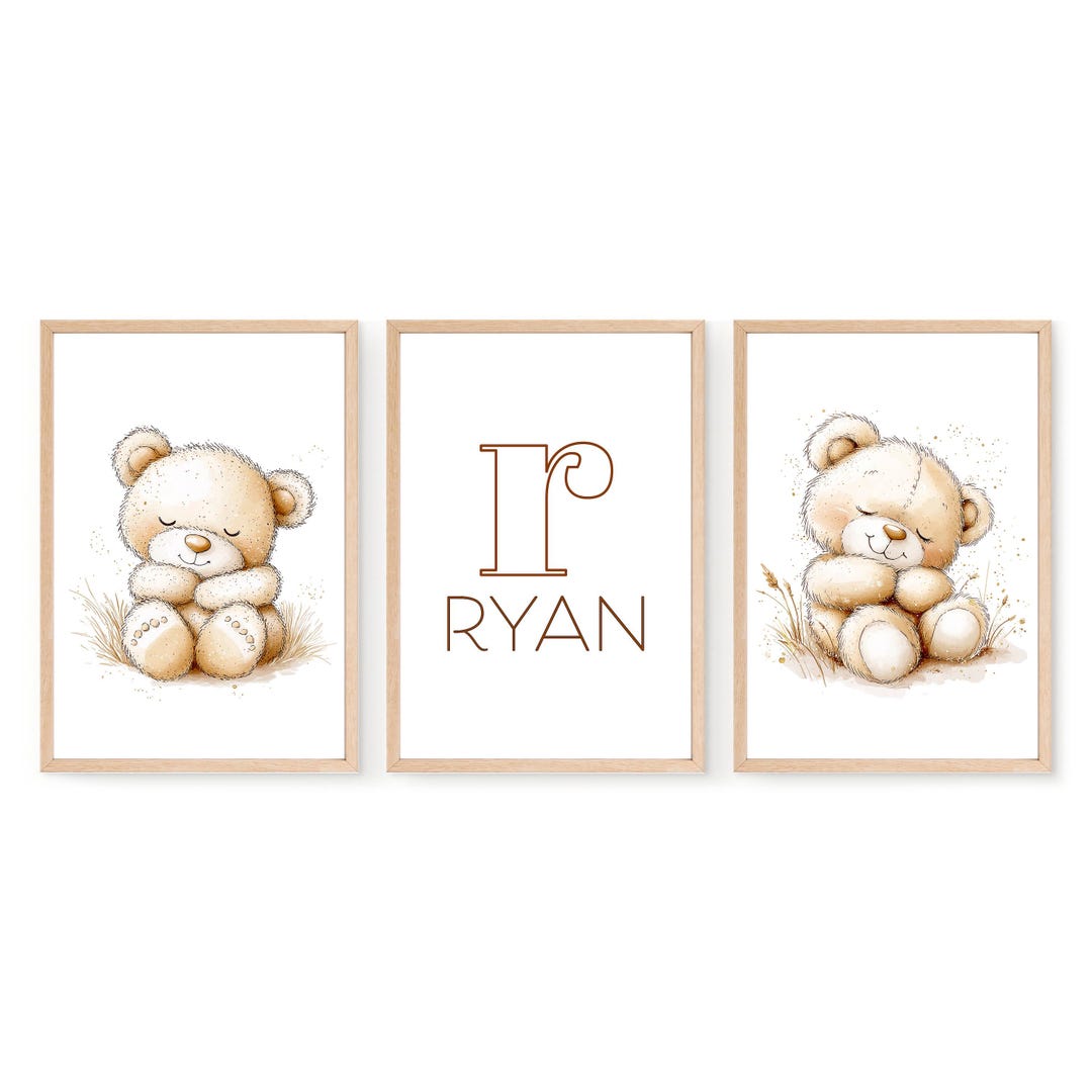 Custom Monogram Teddy Bear Nursery Prints - Set of 3 - Etsy