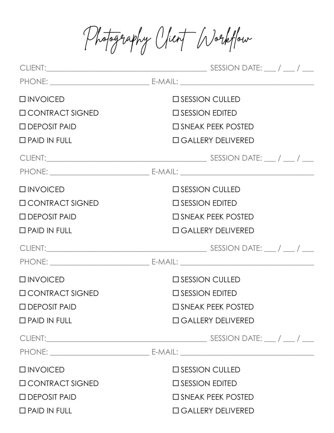 Photography Session | Client Checklist | Session Planner - Etsy