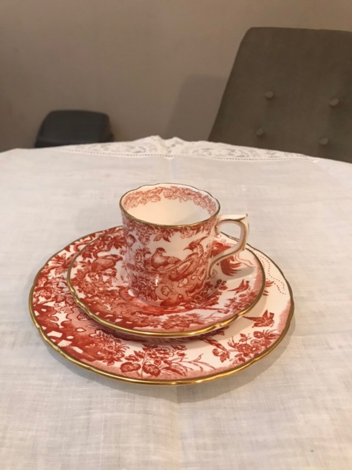 Royal Crown Derby Red Aves tea set | Etsy