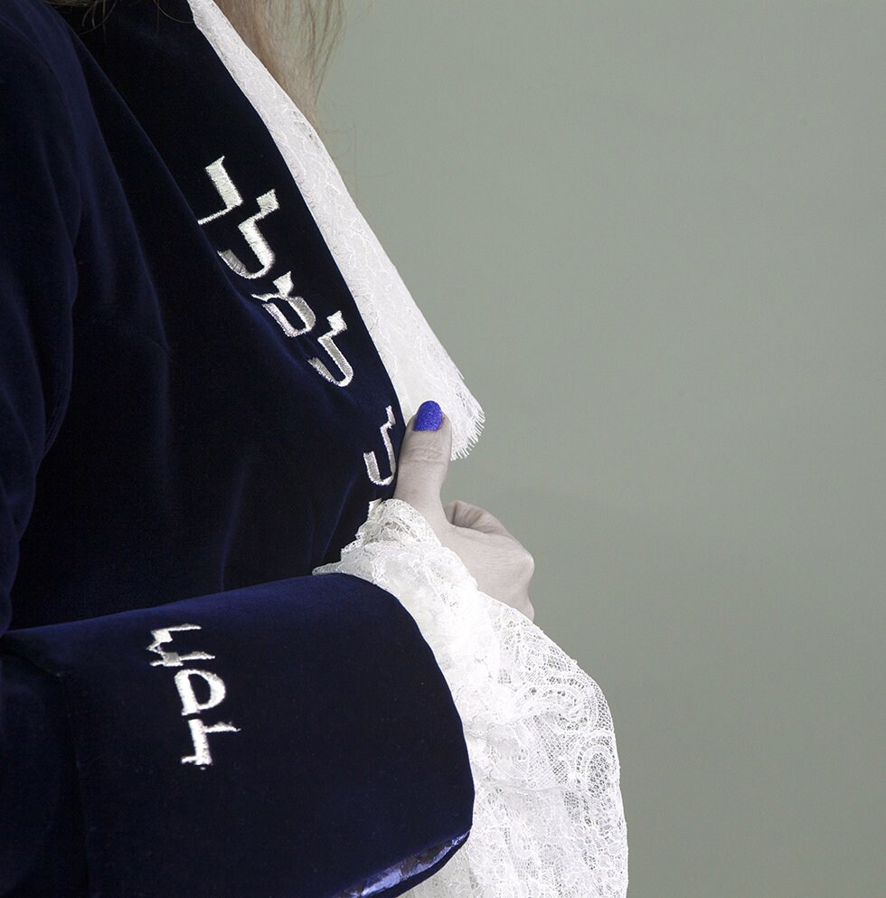 1700S-STYLE FROCK-COAT, Vintage Blue Velvet Redingote Hebrew Letters ...