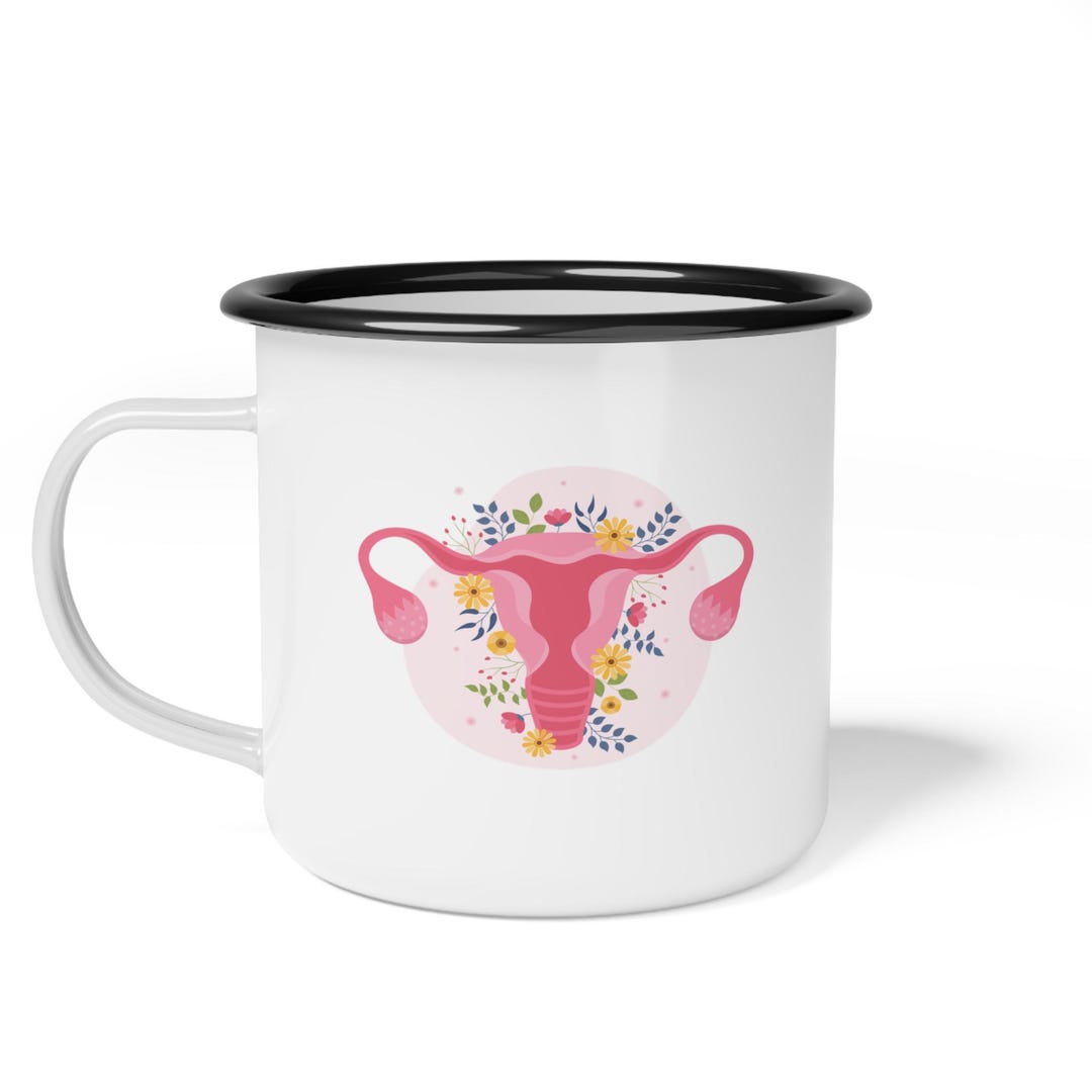 Enamel Mug “my Bloody Life” With Uterus Motif - Feminist Period Mug ...