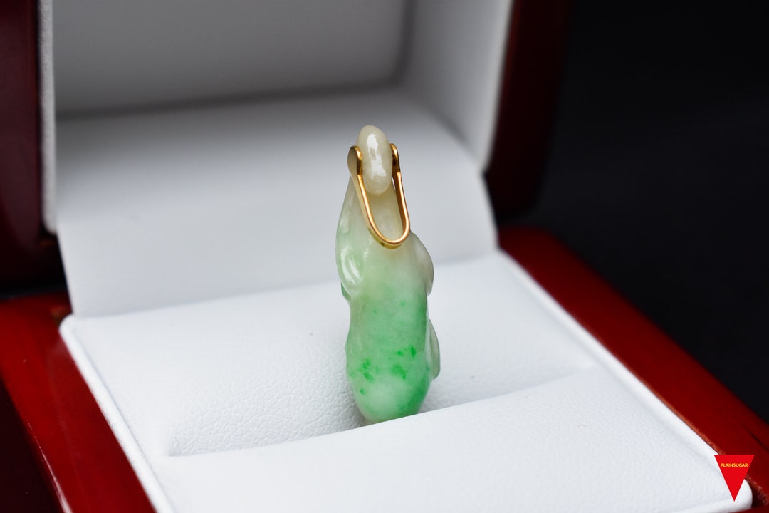 14K Yellow Gold Jadeite Jade Koi Fish Pendant Grade a Natural Untreated ...