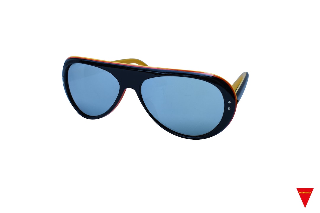 Vintage 1970s Aviator Sunglasses: Mirrored Lens, Black & Yellow Frame ...