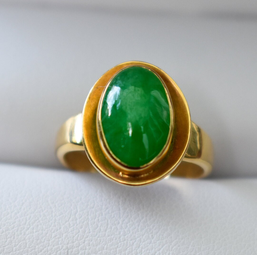 Solid 18k Yellow Gold Jade Ring Translucent Green Grade "a" Imperial Jadeite Jade Ring | Natural ...
