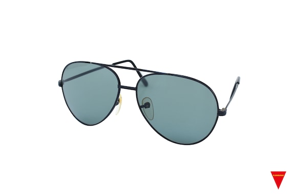 70's Black Aviators Sunglasses, Original Vintage Meta… - Gem