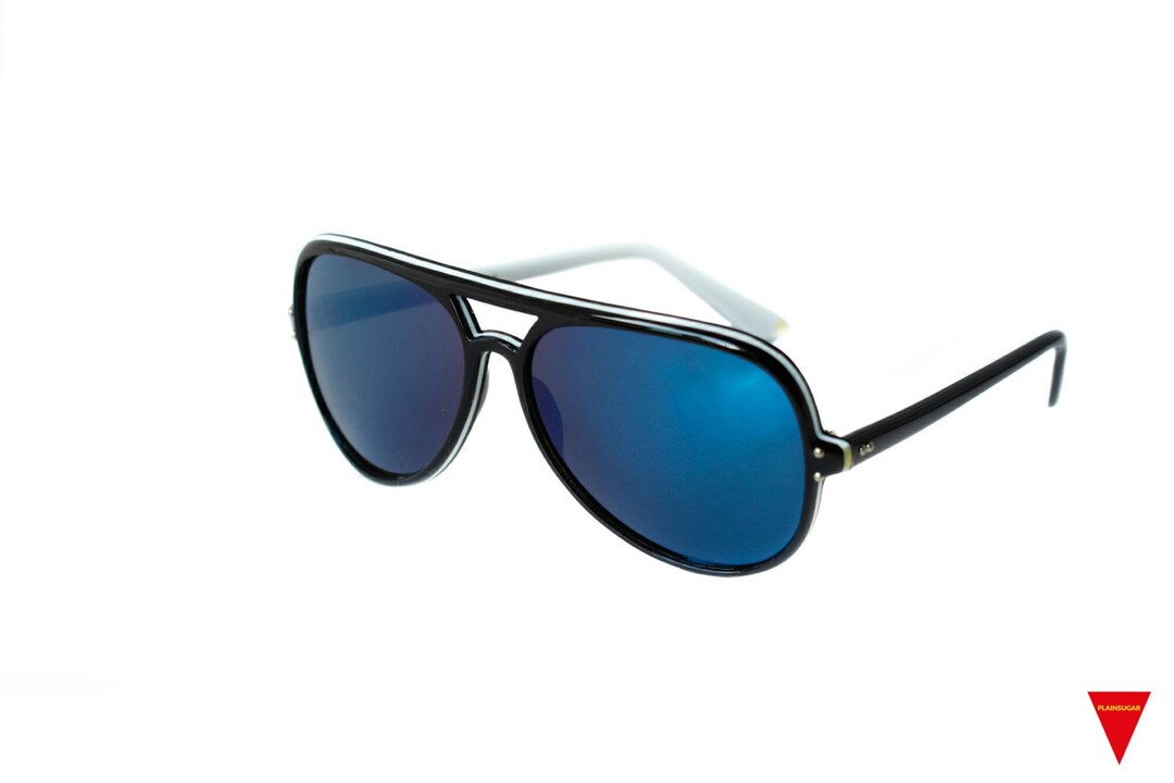 Original 1970s Blue and Black Large Plastic Aviator Sunglasses ...