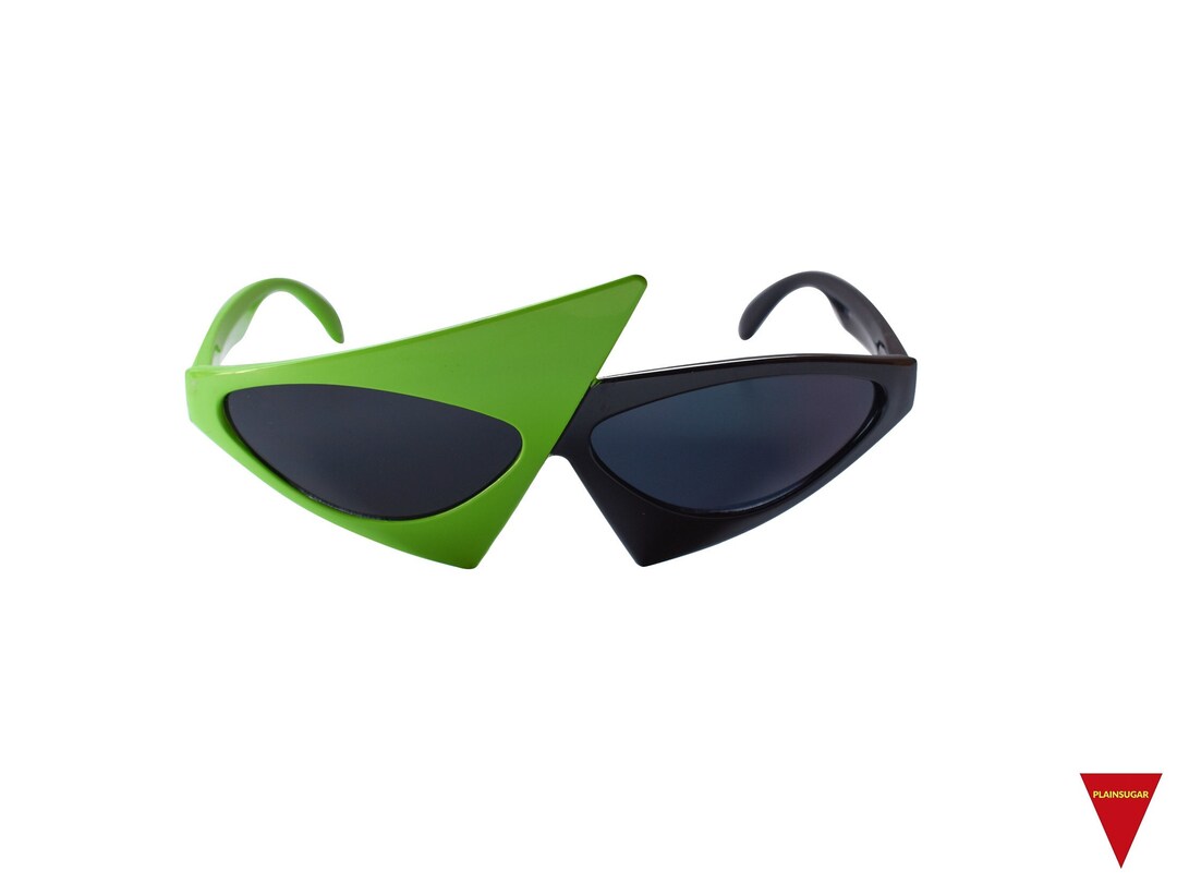 90's Triangular Sunglasses, Multicolor Green and Black Triangular Frame ...