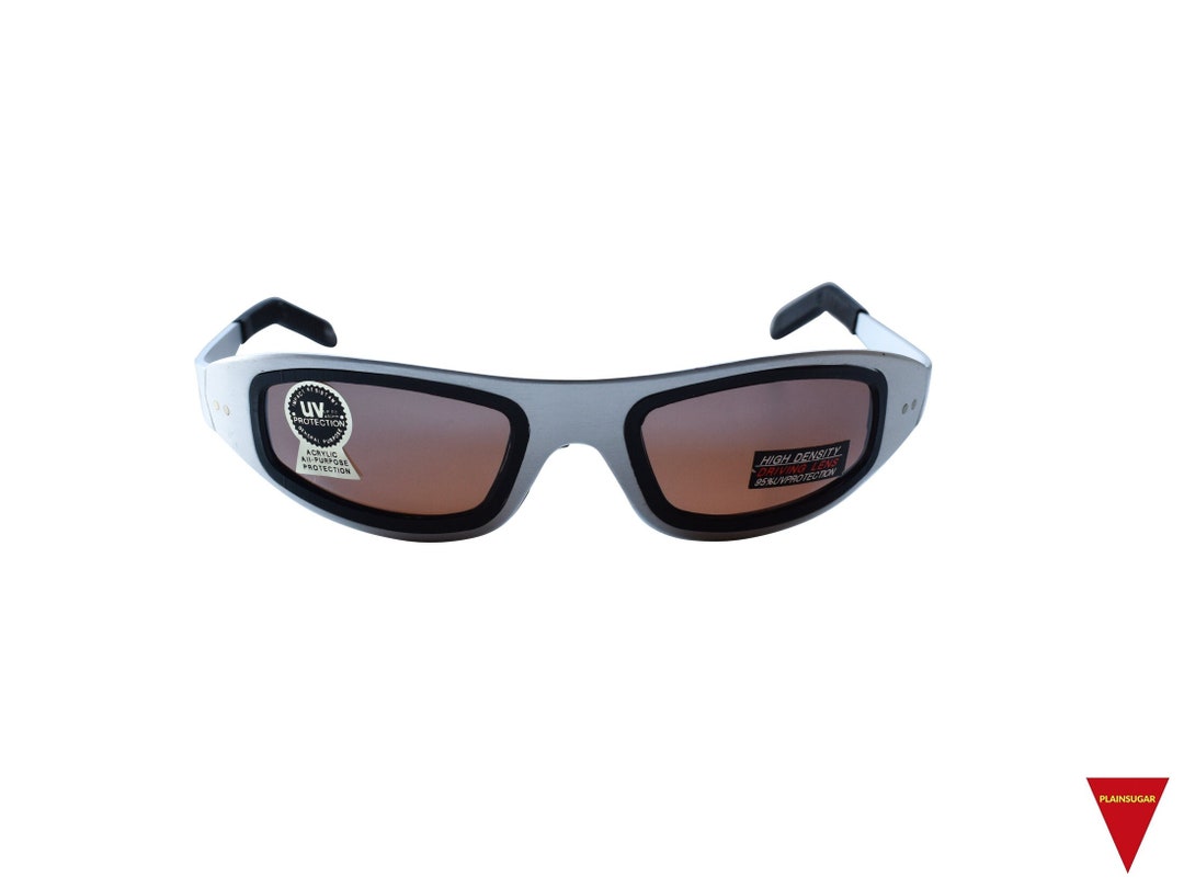 80s Vintage Biker Sunglasses: Silver Wraparound Frame, Blue Blocker ...
