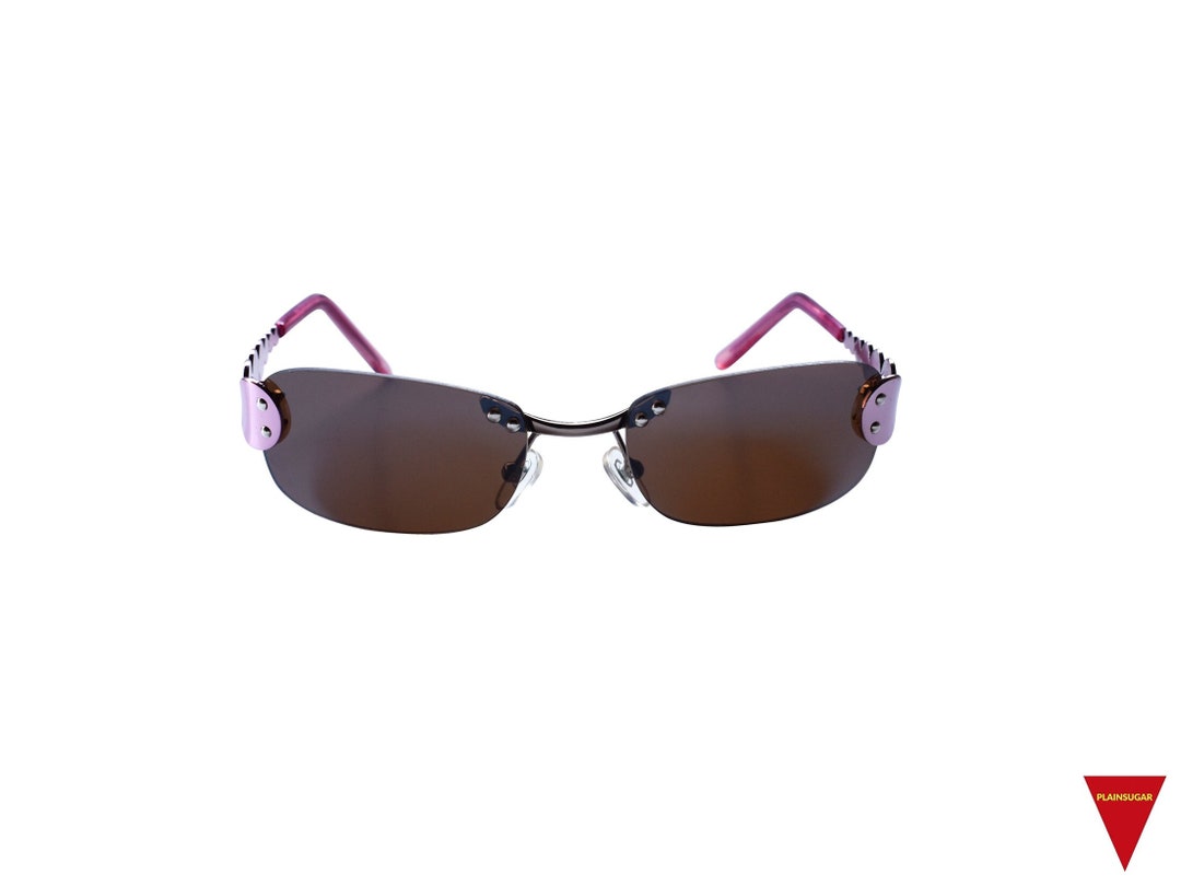 Y2k Pink Rimless Sunglasses With Brown Lenses For Girls Women Men Unisex Unworn Original
