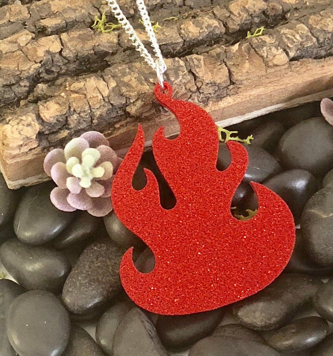 Flame Acrylic Pendant Necklace - Etsy