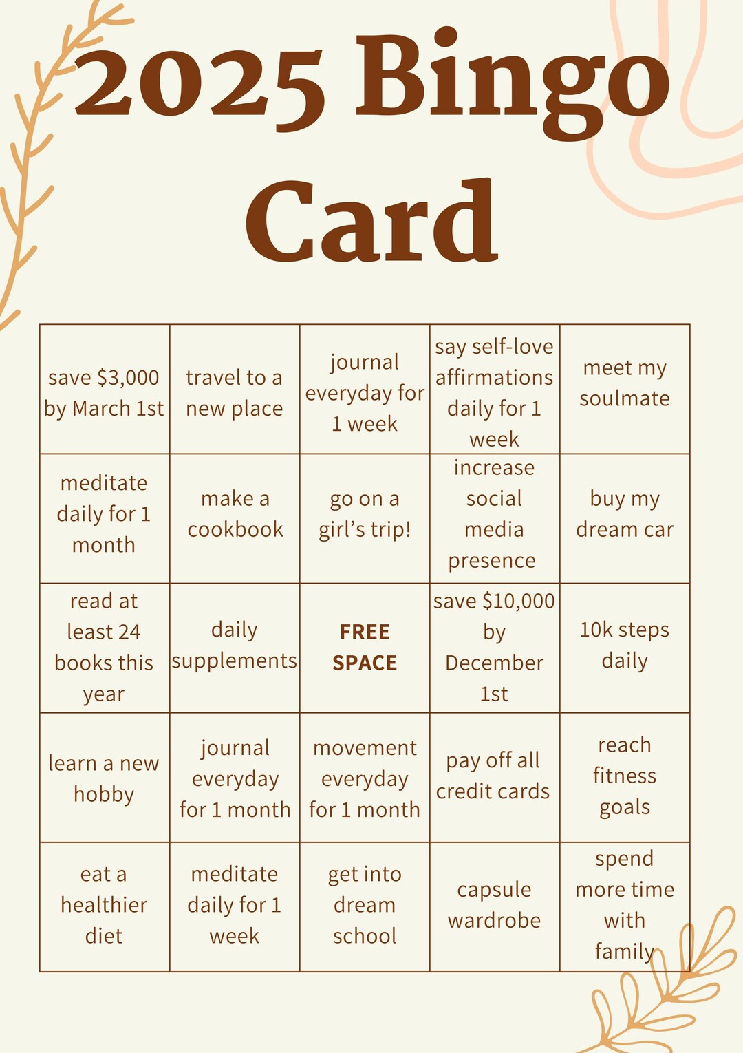 2025 Personalizable Goal-setting Bingo Card: Fun & Motivational ...