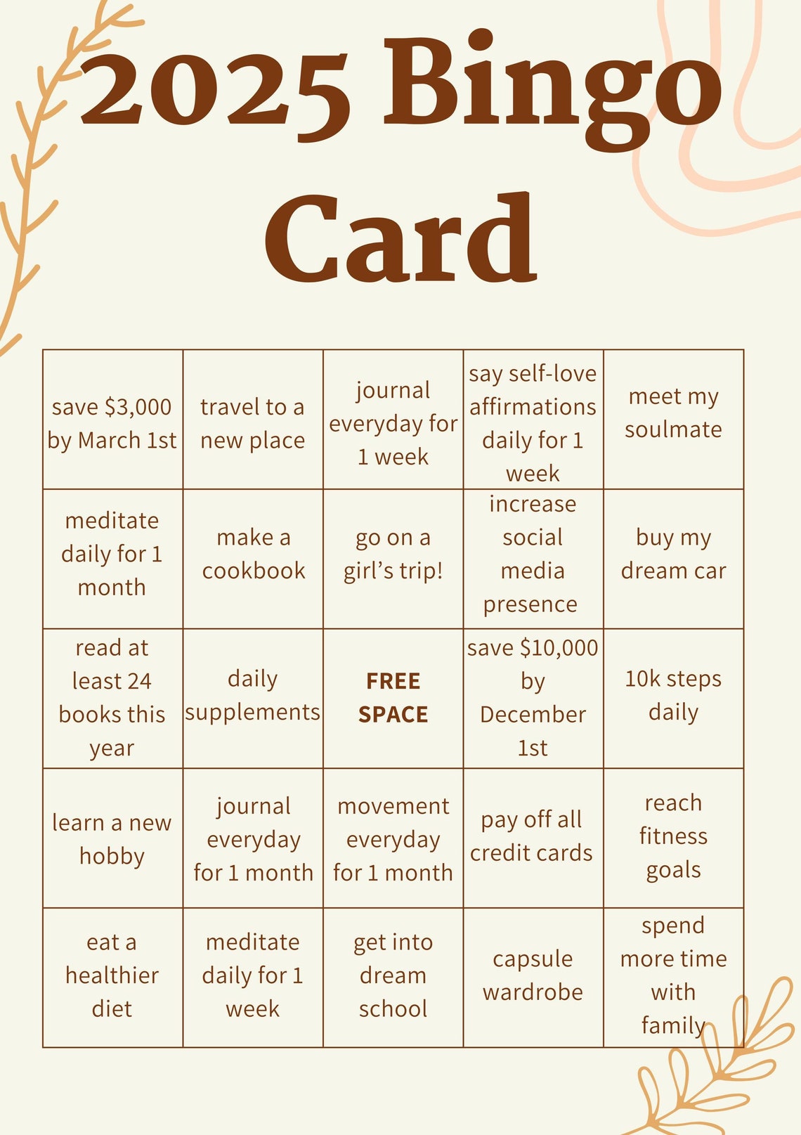 2025 Personalizable Goal-setting Bingo Card: Fun & Motivational ...