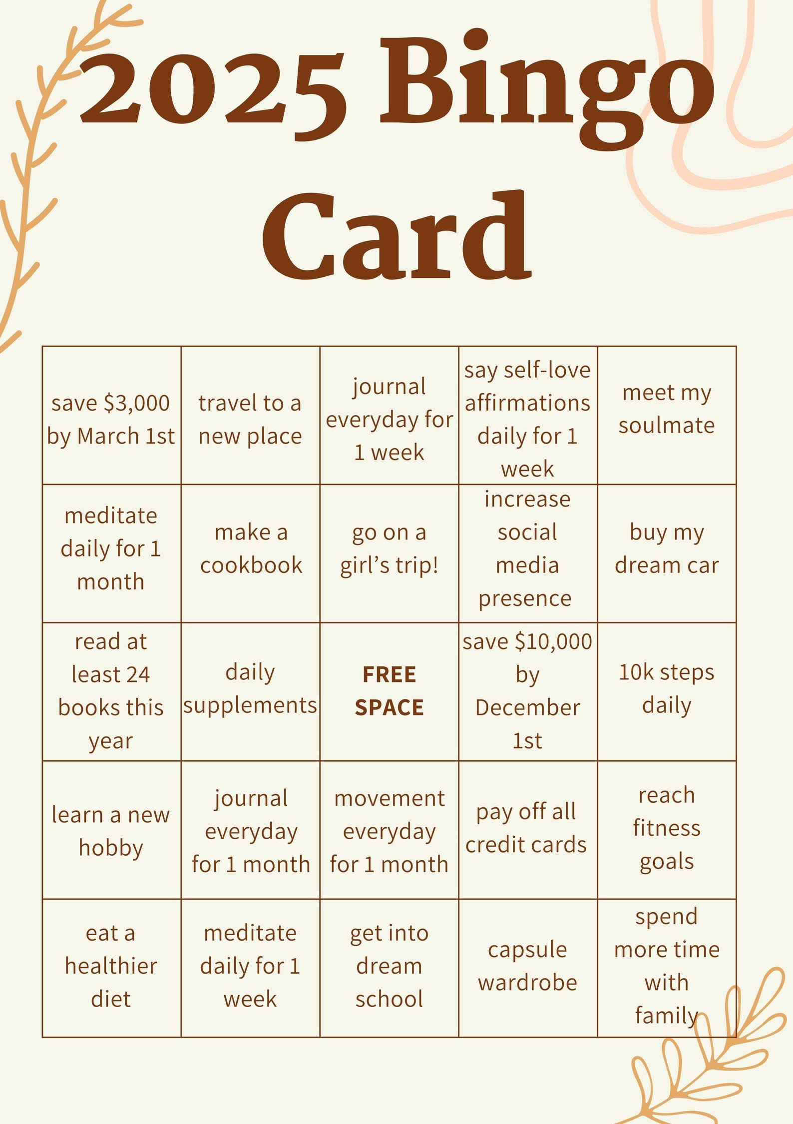 2025 Personalizable Goal-setting Bingo Card: Fun & Motivational ...