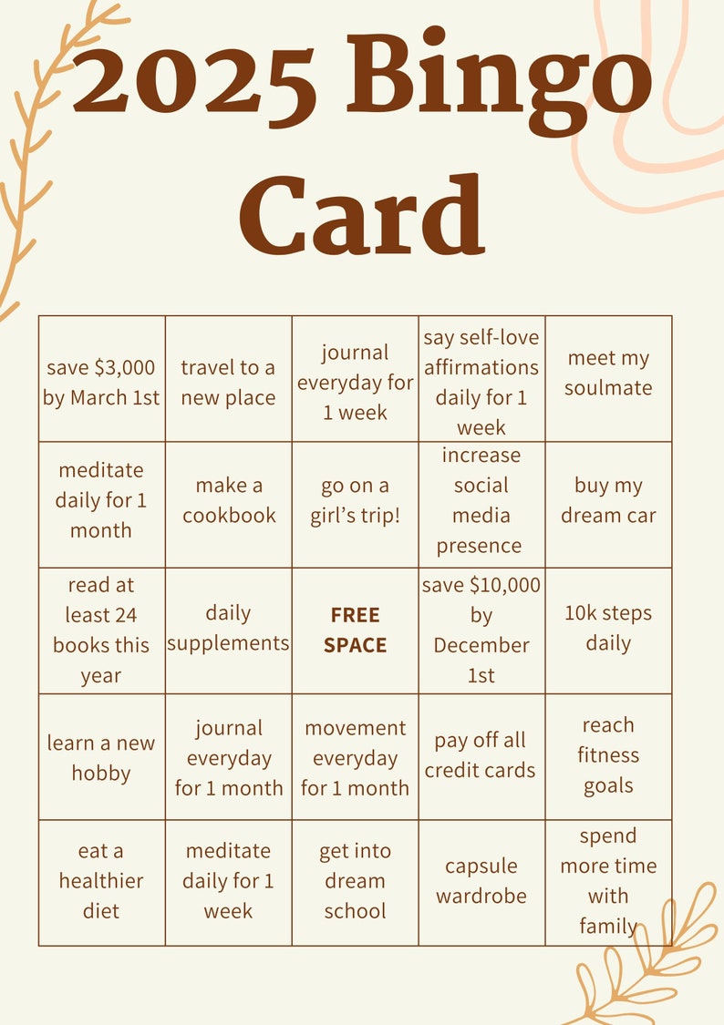 2025 Personalizable Goal-setting Bingo Card: Fun & Motivational ...