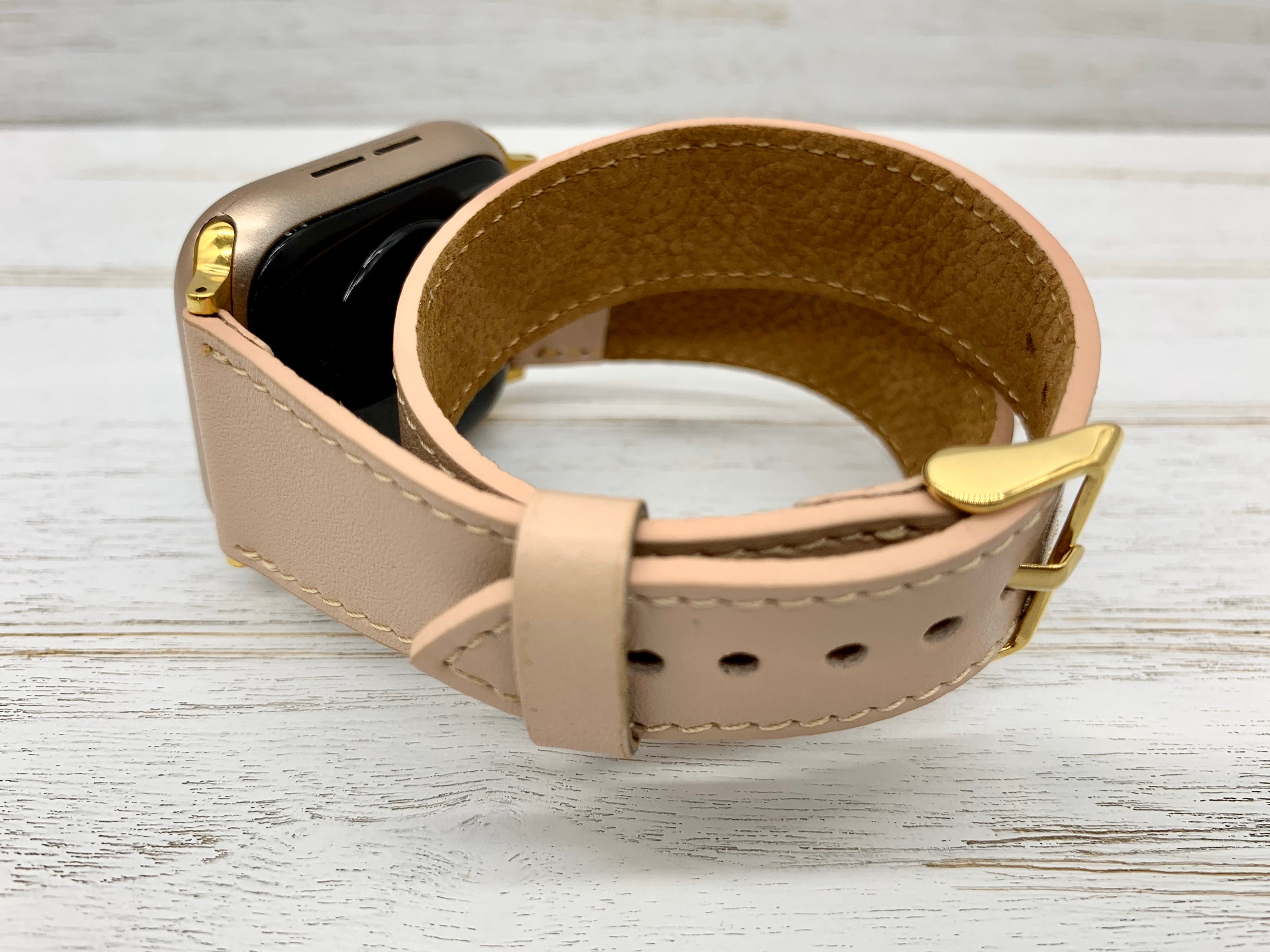 Personalized Double Wrap Apple Watch Band Nude Pink Leather | Etsy