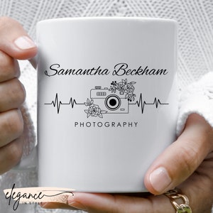 Custom Name Floral Vintage Camera Photography Mug, Heart Beat ...