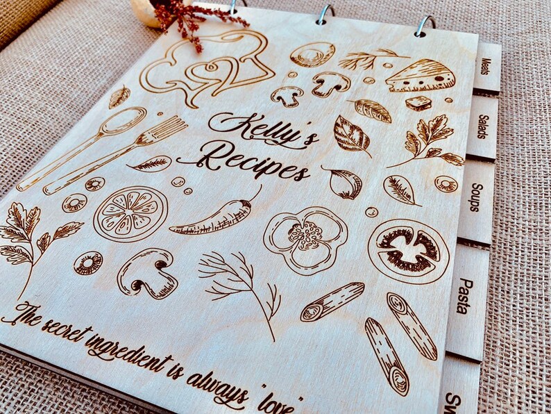 Personalized Wooden Cookbook Recipe Book With Dividers | Etsy