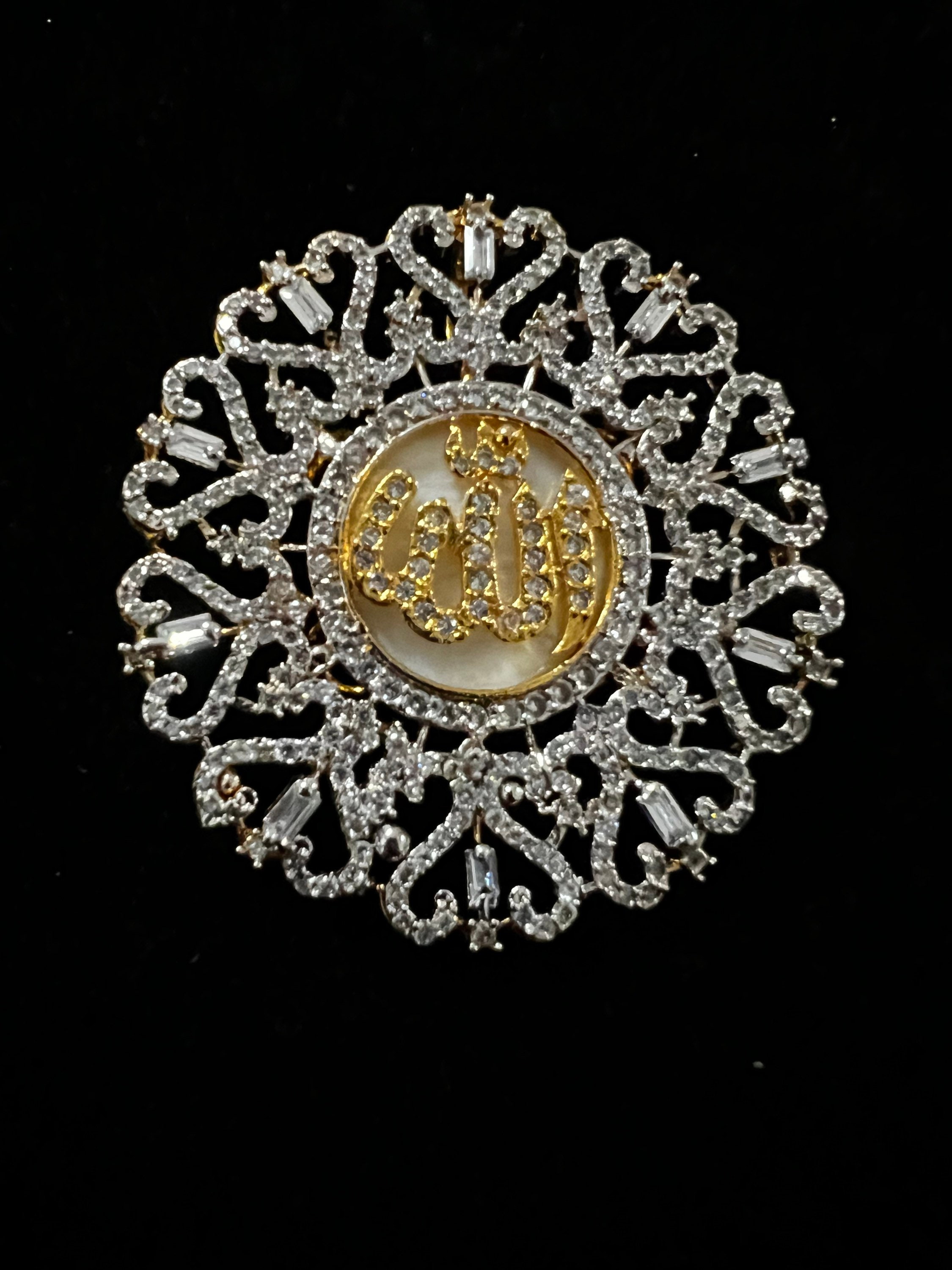 Silver and Gold Plated Allah Pendant With Cubic Zirconia and Mother of ...