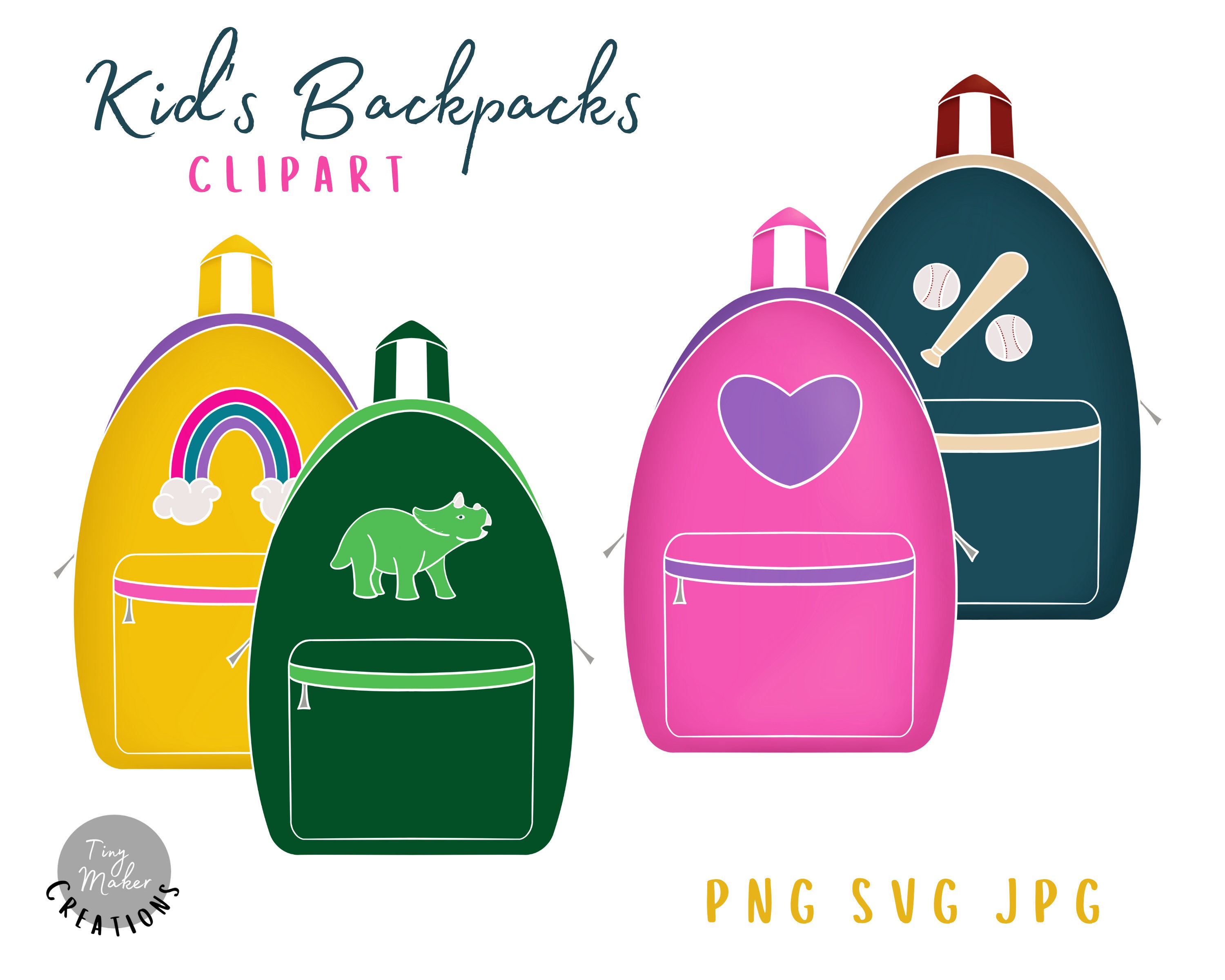 Backpack Svg Kids Backpacks Clipart Teacher Clip Art Back | Etsy