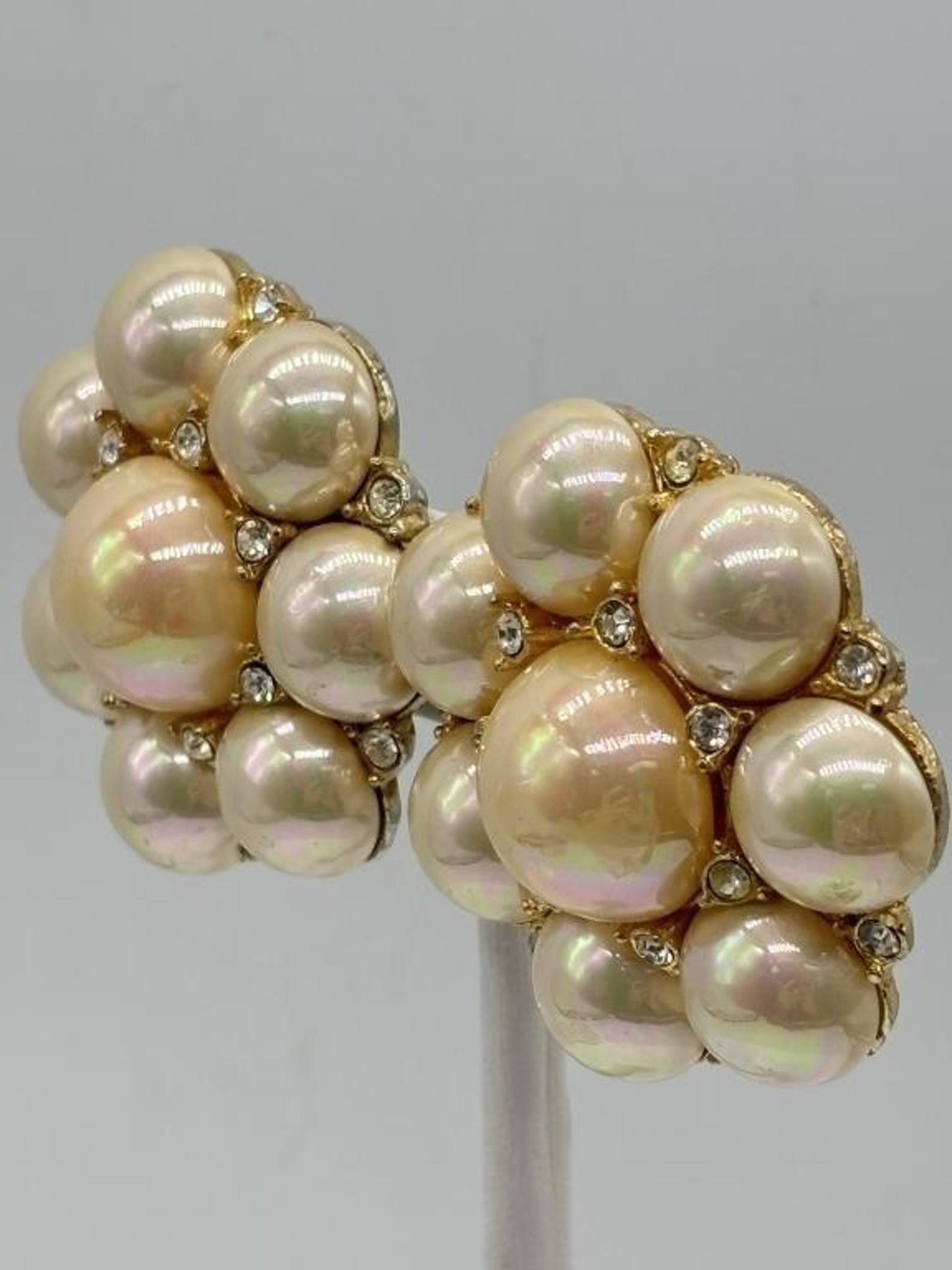 Vintage 1970s Bold Gold-tone & AB Pearl Earrings, Retro Statement ...