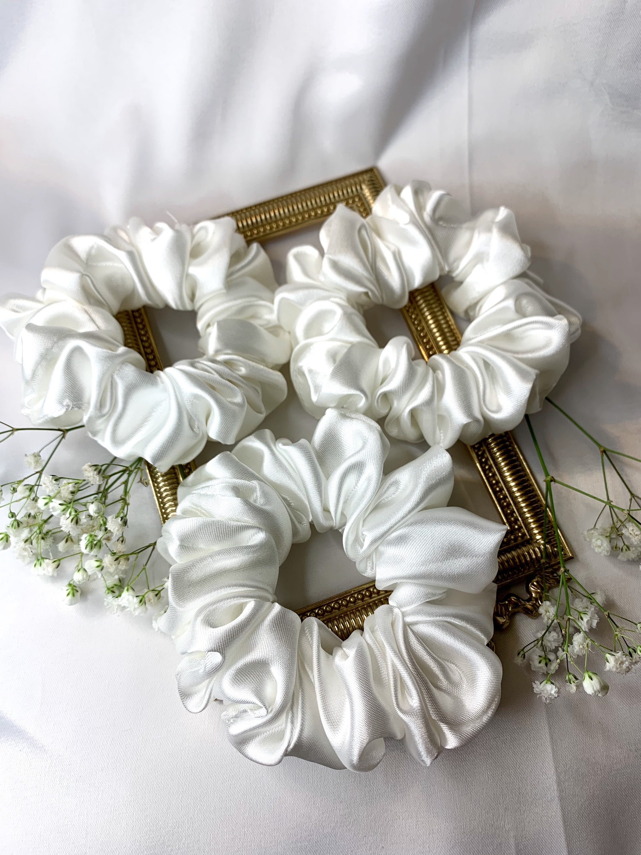 White Scrunchies Ivory Silk Satin Scrunchies Elegant | Etsy